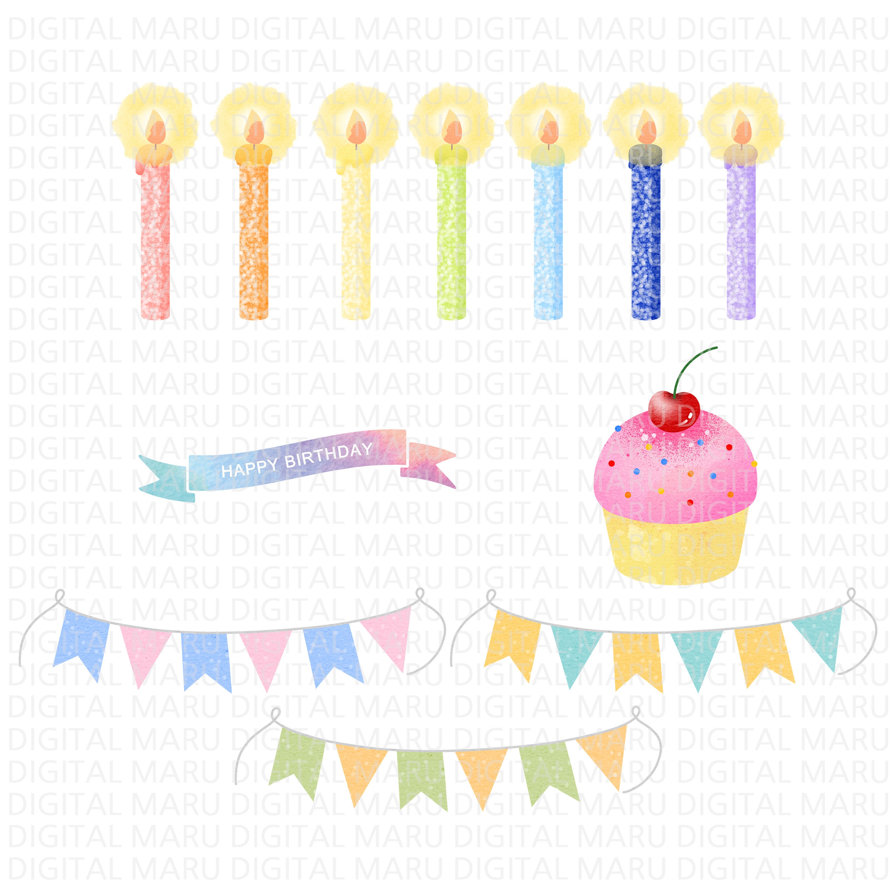 Watercolor Birthday Clipart / Party Graphics Download / Bday / Birthday ...