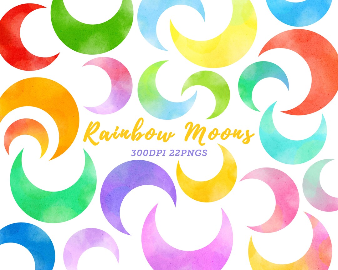 Watercolor Moons Clipart / Moon Shapes Download / Rainbow Moons / Cute ...