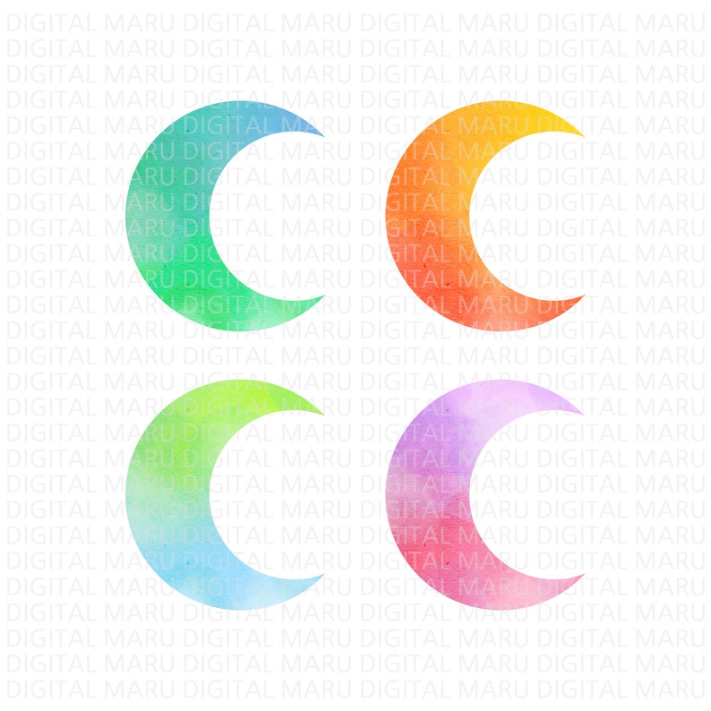 Watercolor Moons Clipart / Moon Shapes Download / Rainbow Moons / Cute ...