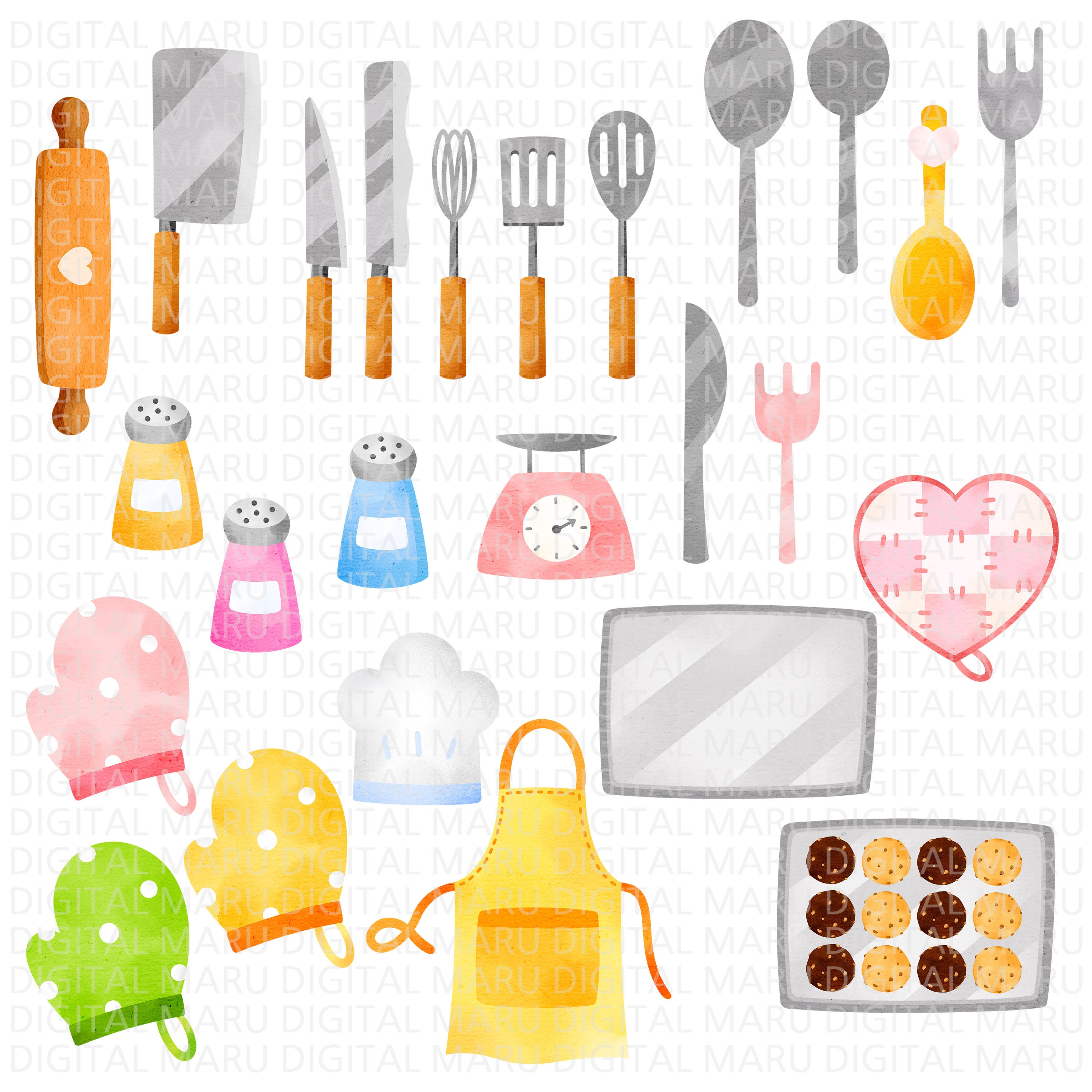 Watercolor Kitchen Clipart / Cooking Clipart / Baking Clipart / Cooking ...