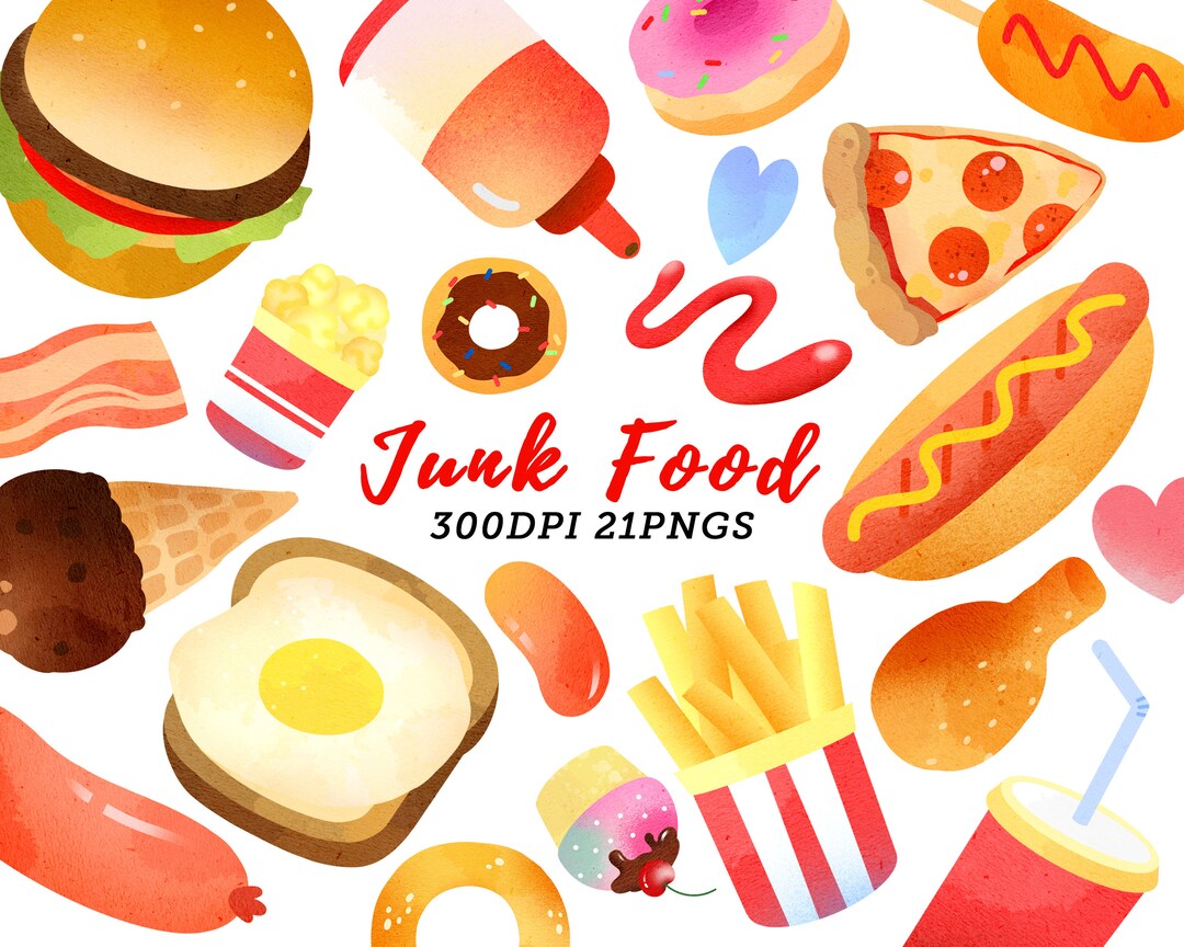Watercolor Junk Food Clipart / Fast Food Download / Popcorn / Pizza ...