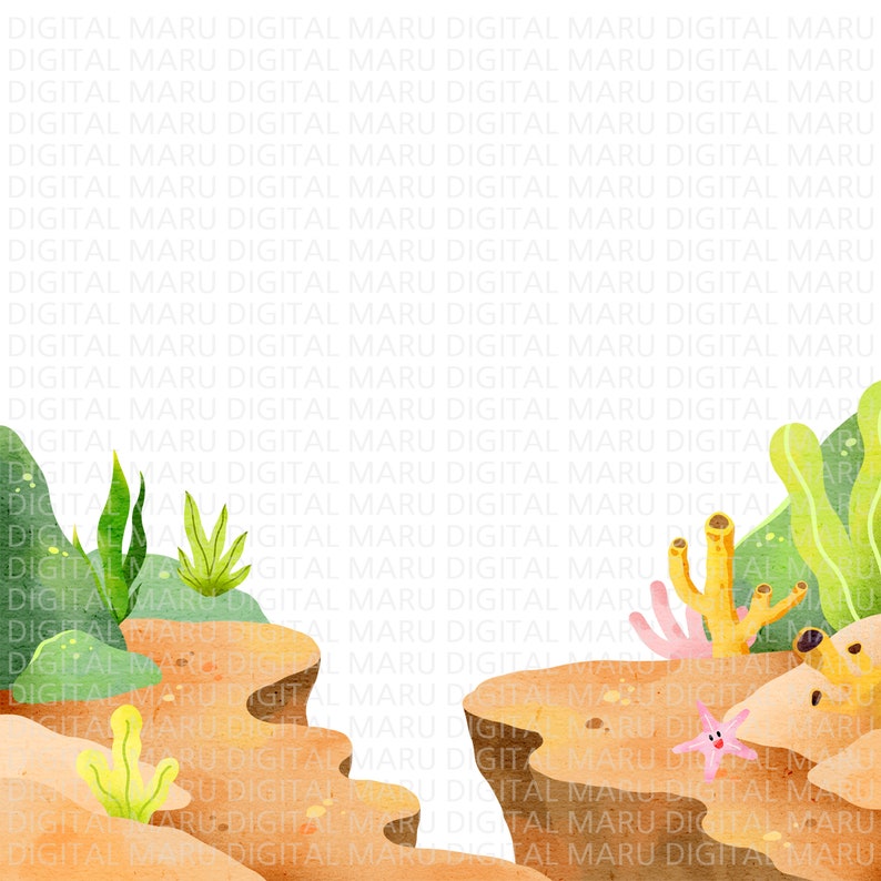Watercolor Ocean Background Clipart / Coral Reef Clipart / - Etsy