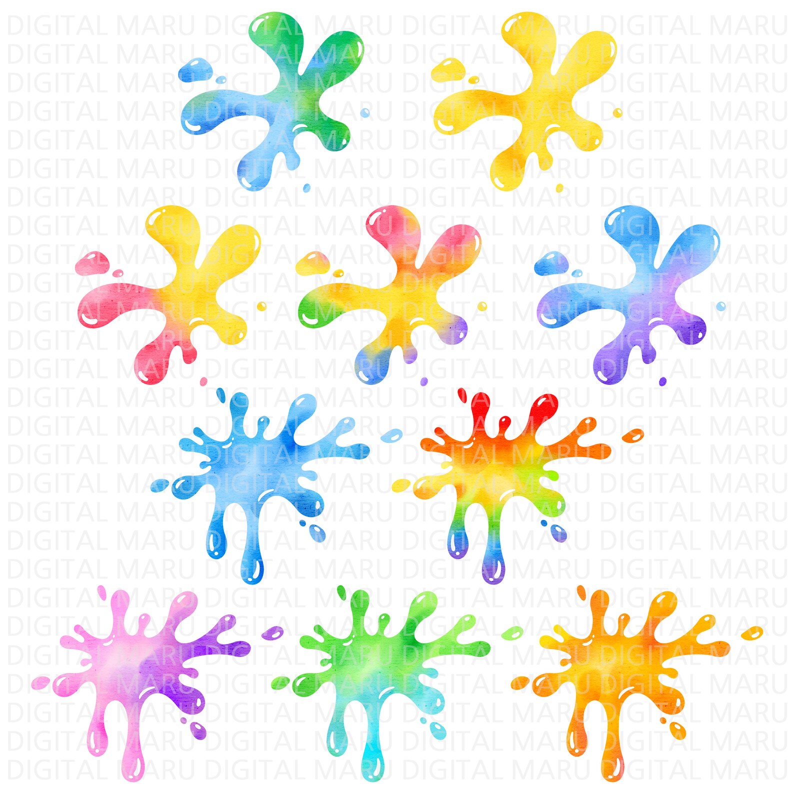 Watercolor Splatter Clipart / Splats Clipart / Rainbow Paint Splashes ...