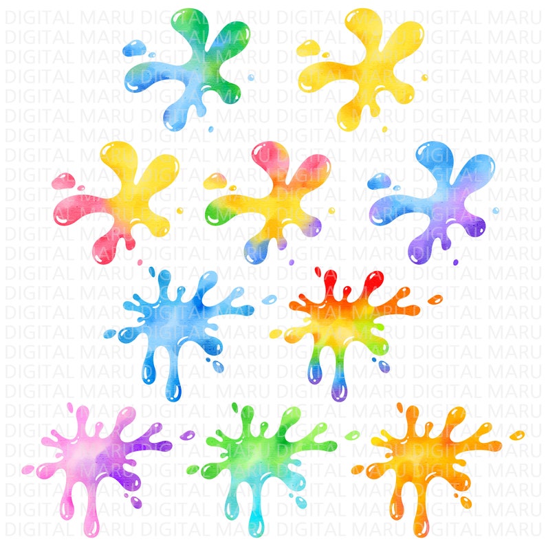 Watercolor Splatter Clipart / Splats Clipart / Rainbow Paint Splashes ...