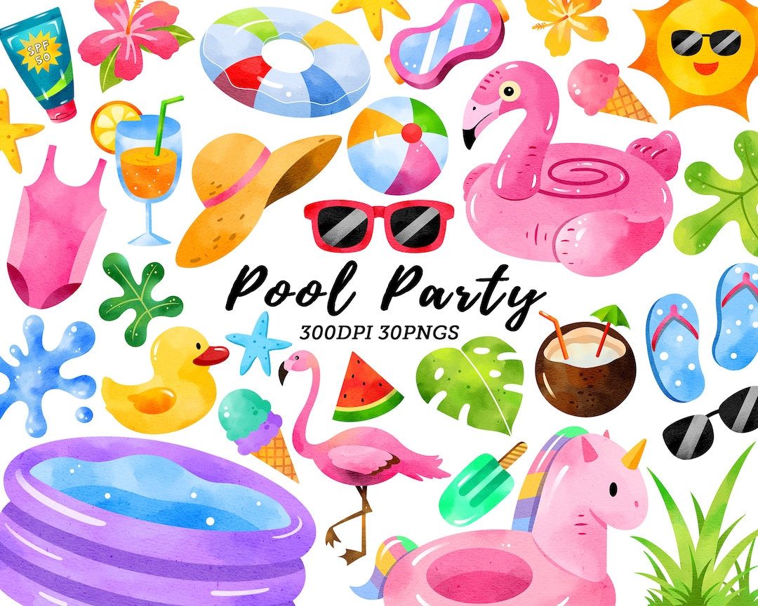 Watercolor Pool Party Clipart / Summer Clipart / Pool Clipart / Party ...