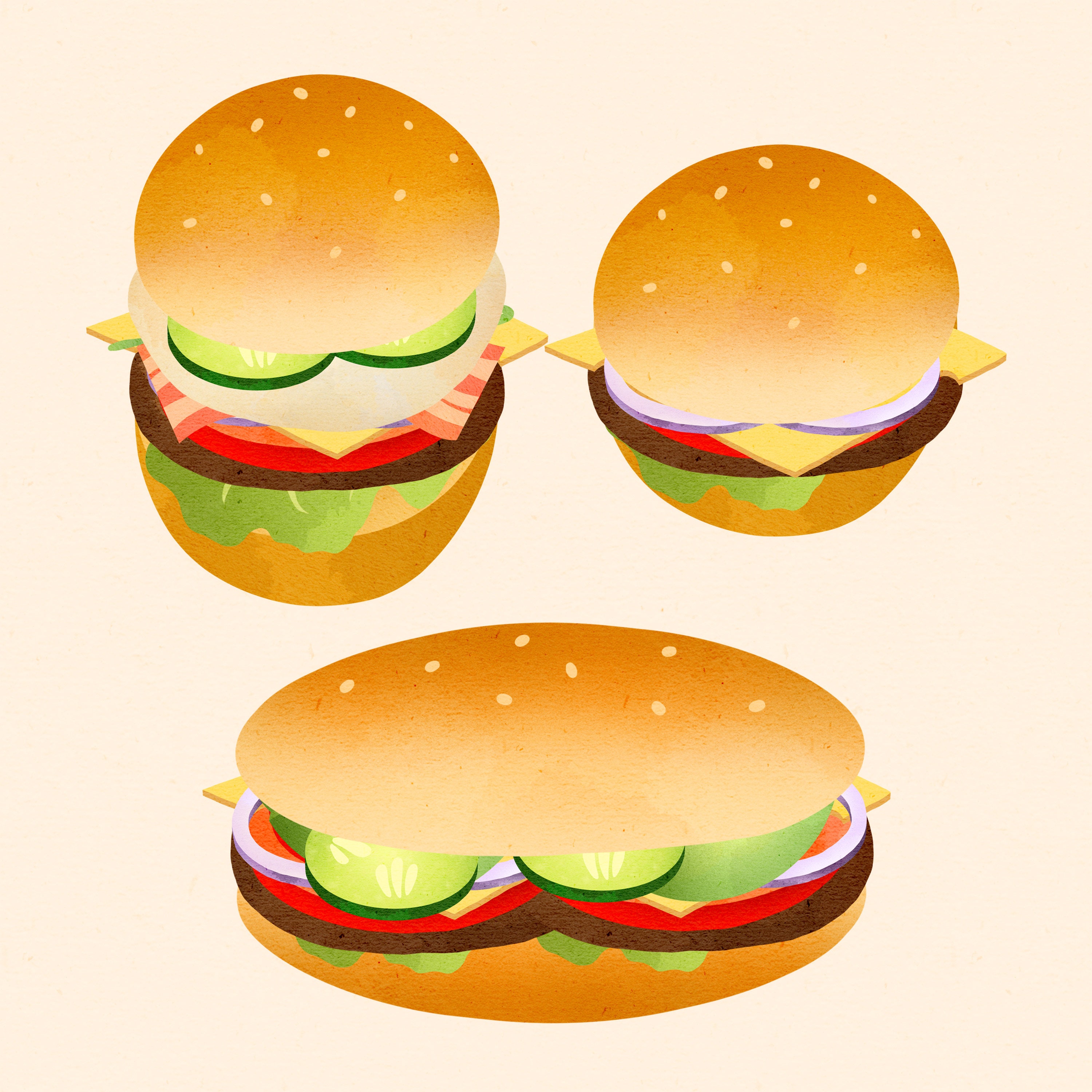 Watercolor Burgers Clipart / Fast Food Download / Junk Food / - Etsy