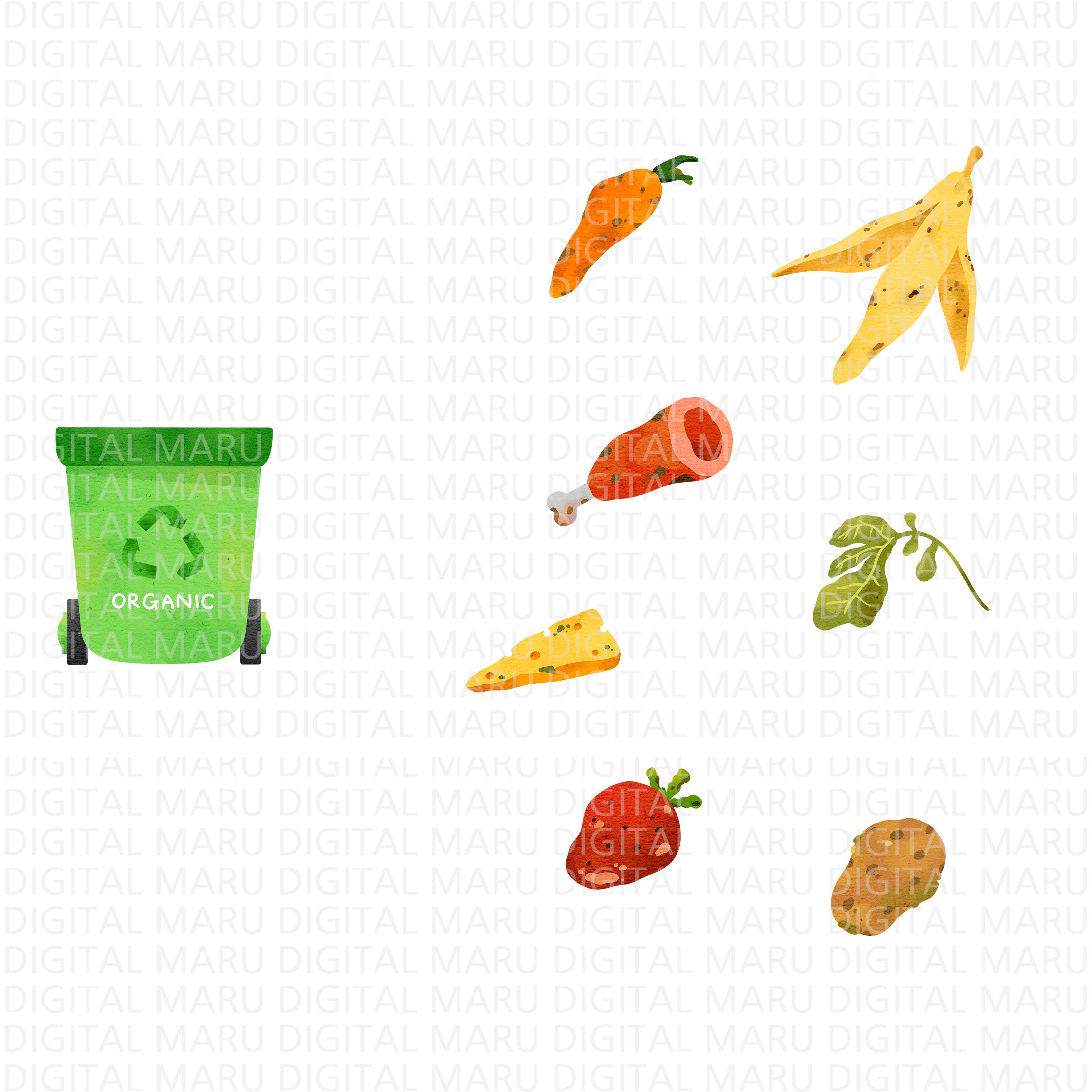 Watercolor Recycle Clipart / Recycling Trash Clipart / Recycling Guide ...