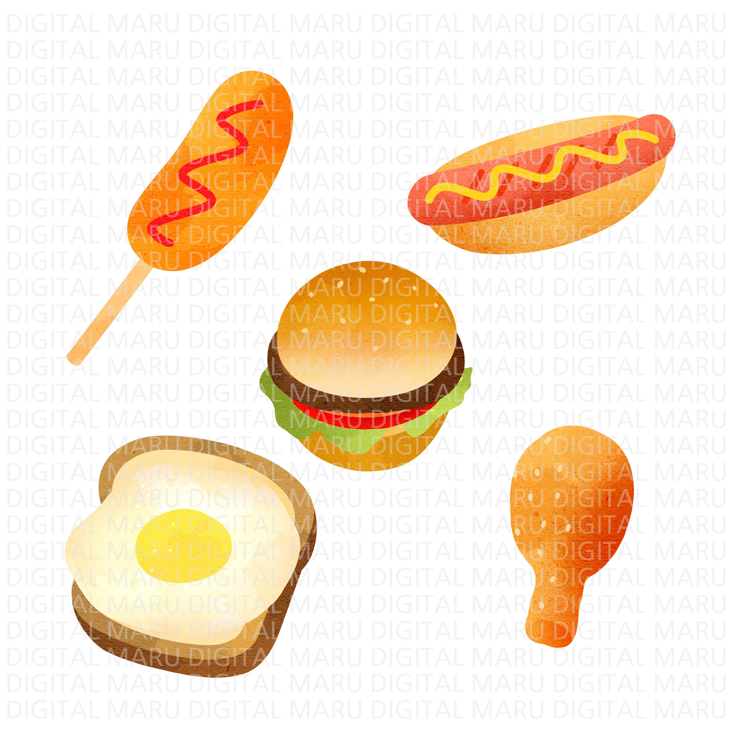 Watercolor Junk Food Clipart / Fast Food Download / Popcorn / Pizza ...