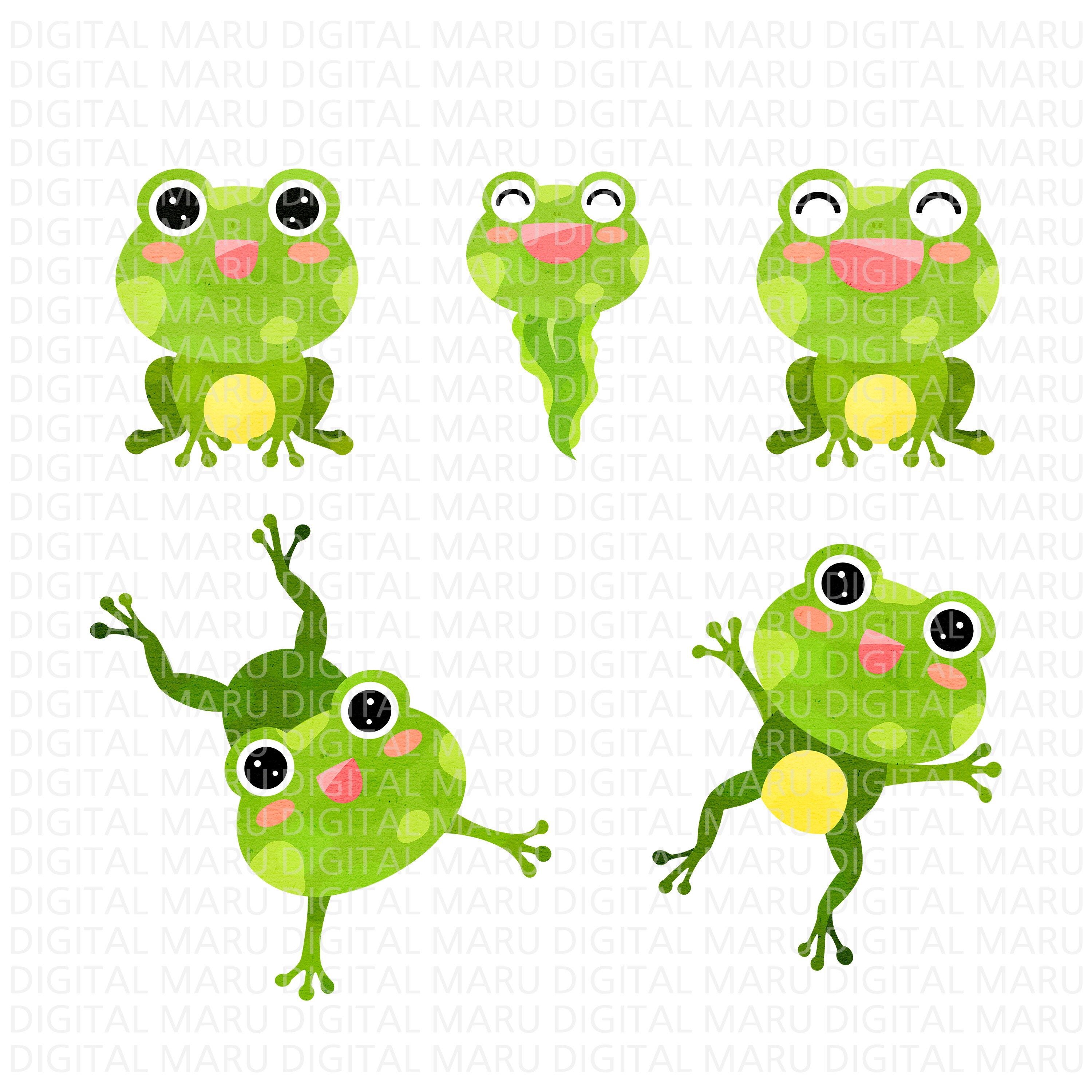 Watercolor Frogs Clipart / Pond Download / Cute Frogs / Dragonfly ...