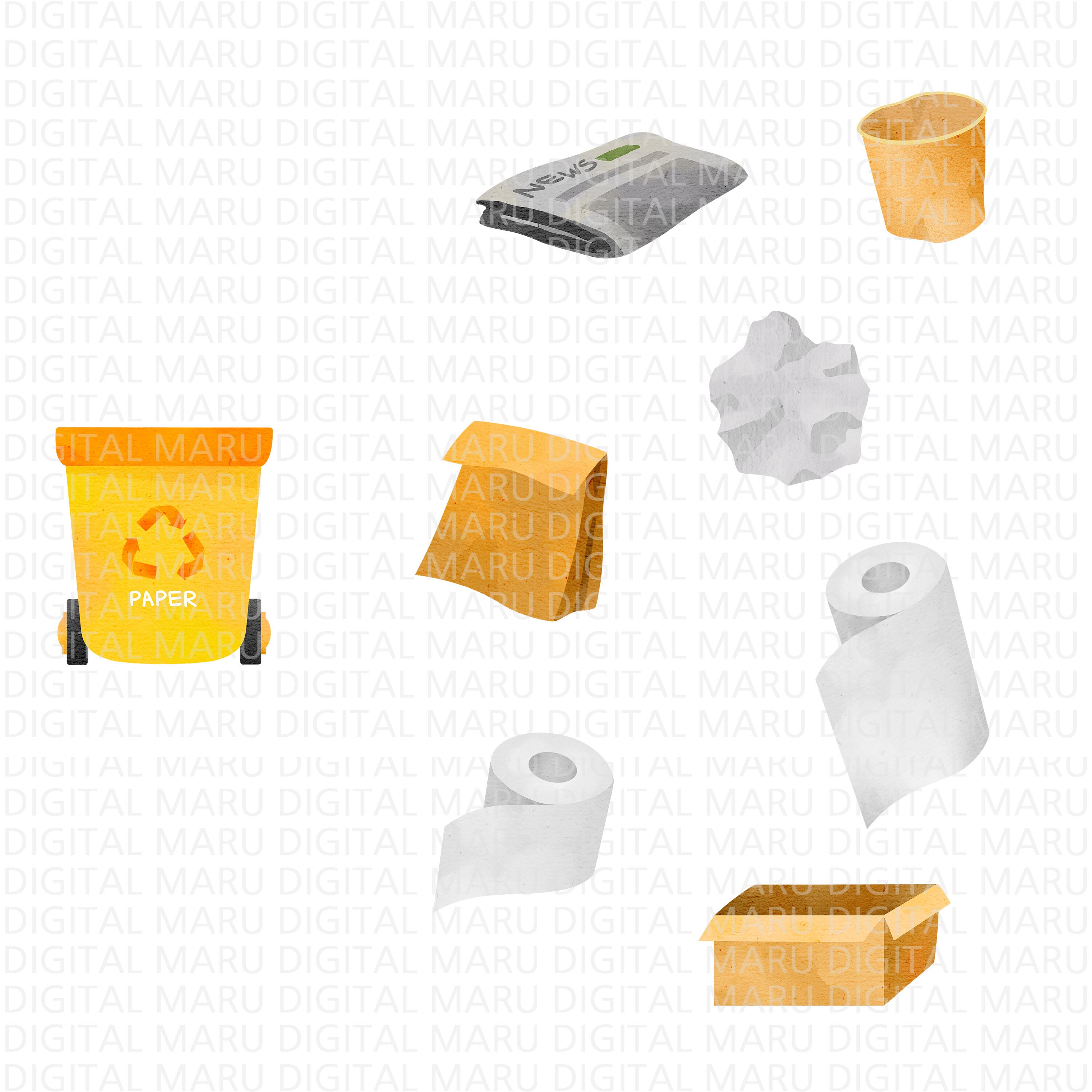 Watercolor Recycle Clipart / Recycling Trash Clipart / Recycling Guide ...