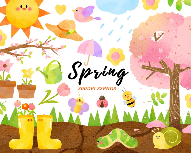 Watercolor Spring Clipart / Watercolor Garden Clipart / Spring Graphics ...