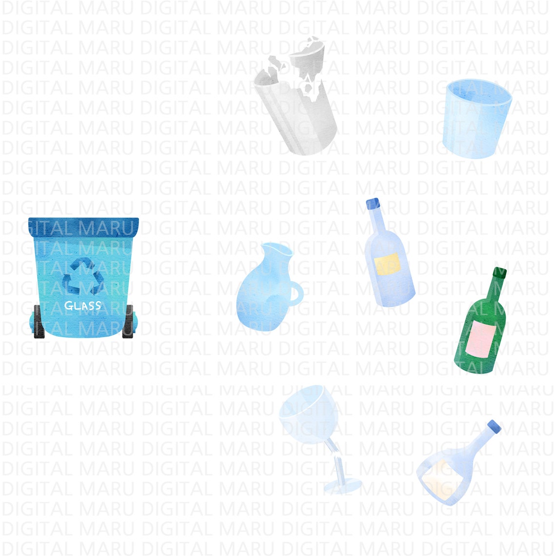 Watercolor Recycle Clipart / Recycling Trash Clipart / Recycling Guide ...