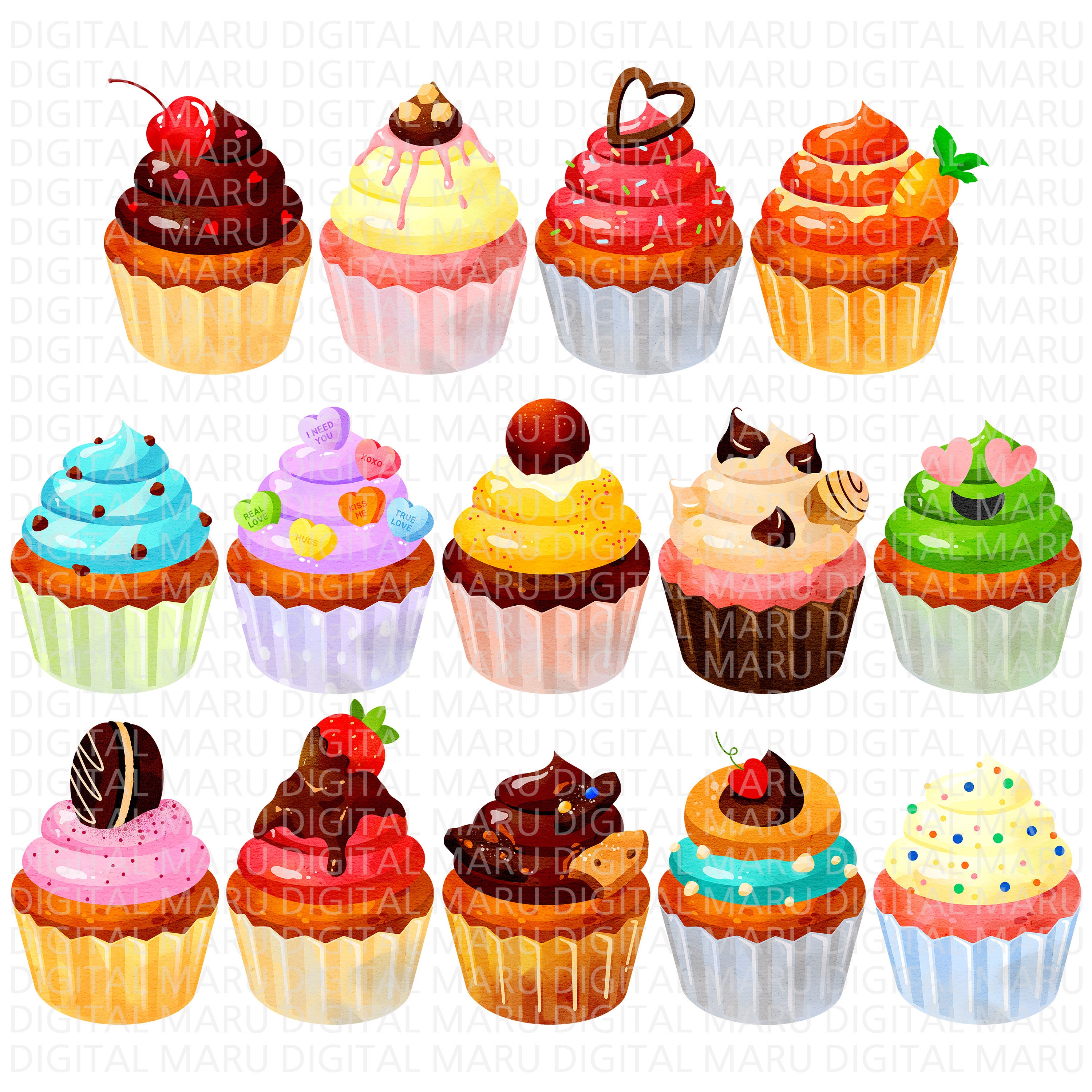 Watercolor Cupcake Clipart / Sweets Dessert Clipart / Bakery Clipart ...