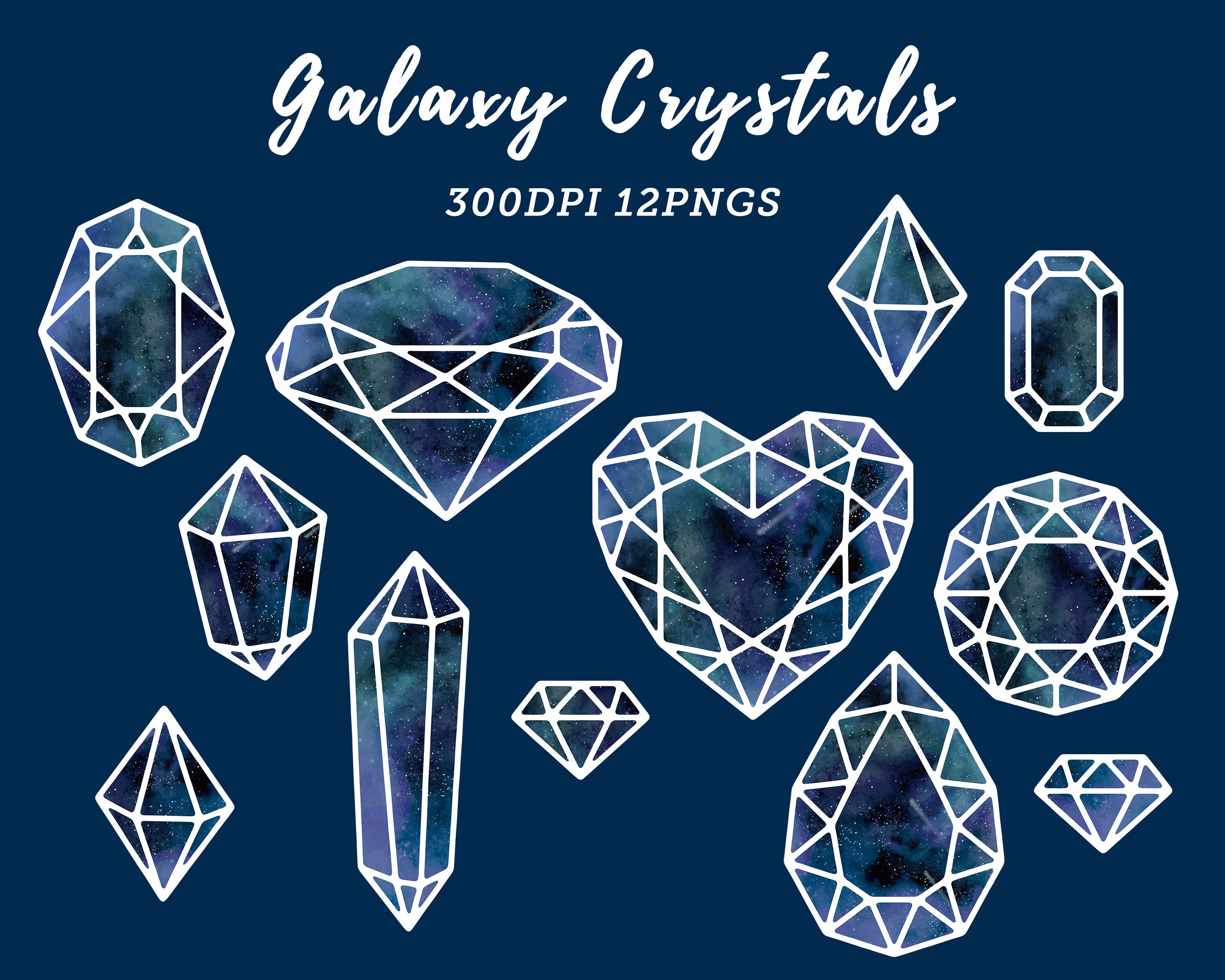 Watercolor Crystal Clipart / Galaxy Crystals Download / Watercolor ...