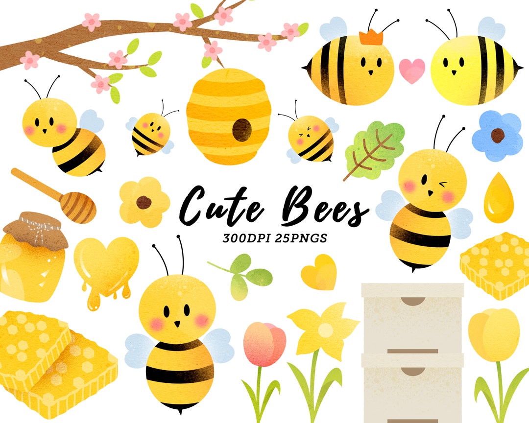 Watercolor Bees and Honey Clipart / Bee Items Download / Cute Bees ...