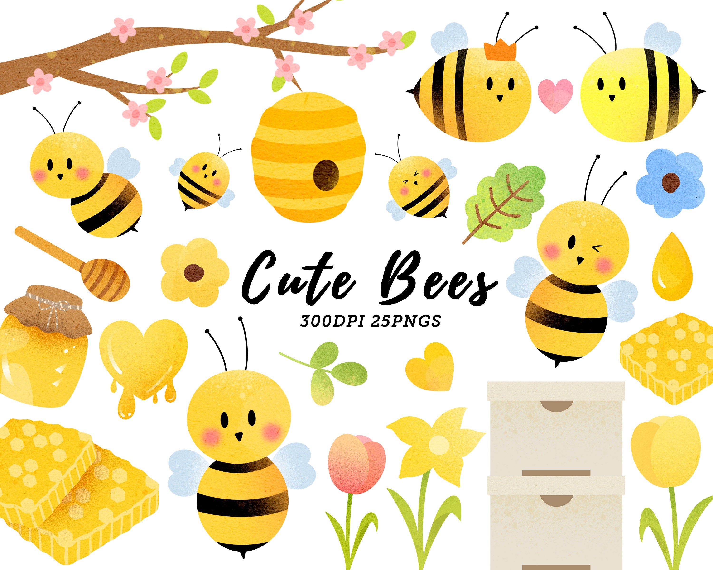 Watercolor Bees and Honey Clipart / Bee Items Download / Cute Bees ...