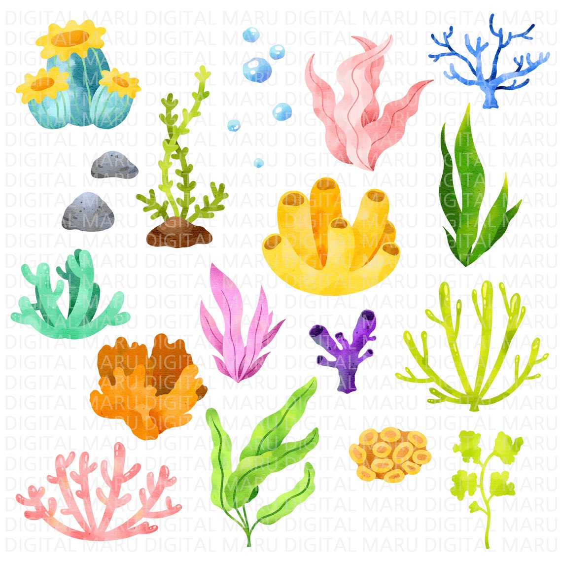 Watercolor Coral Clipart / Seaweed Clipart / Ocean Coral Reef ...