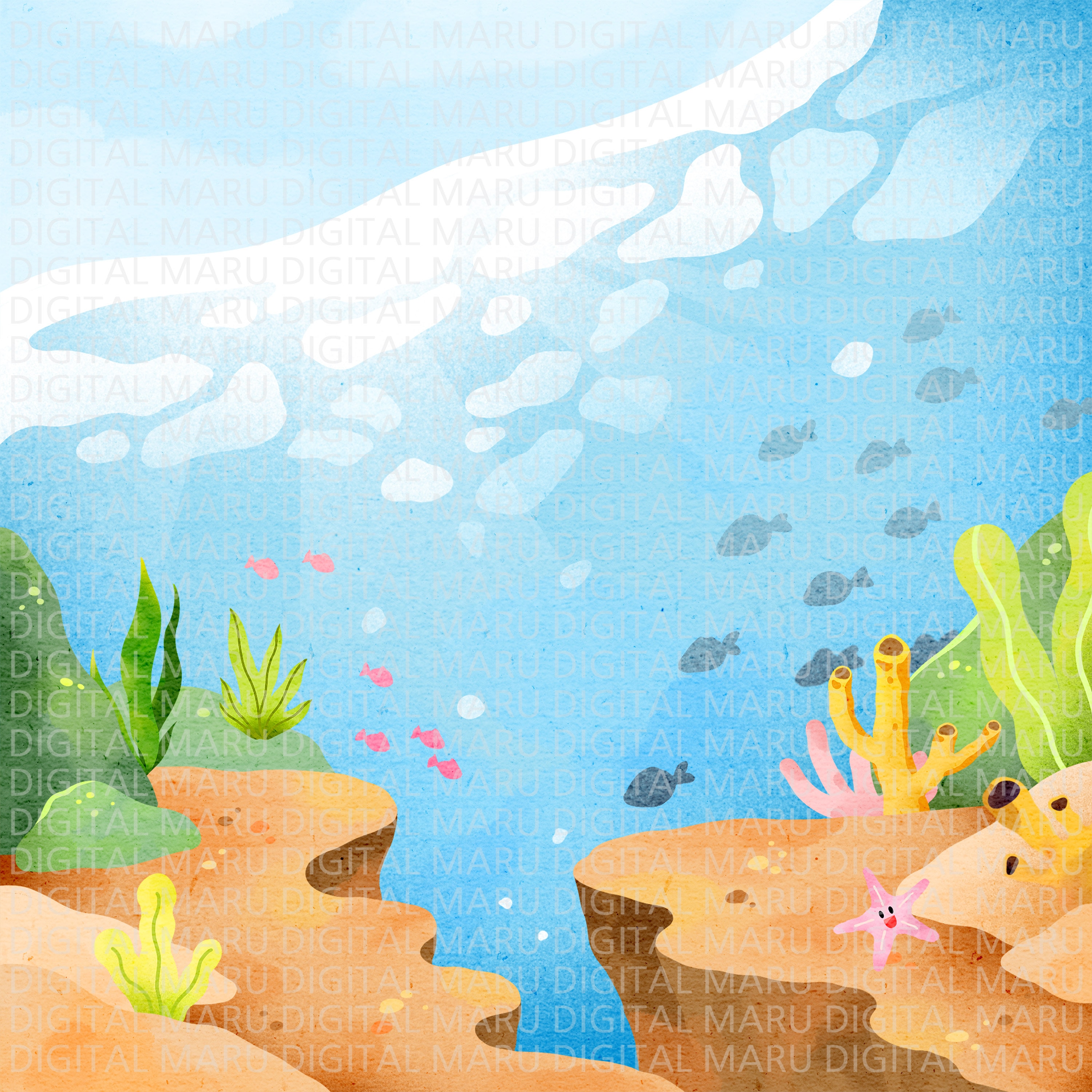 Watercolor Ocean Background Clipart / Coral Reef Clipart / Escena ...
