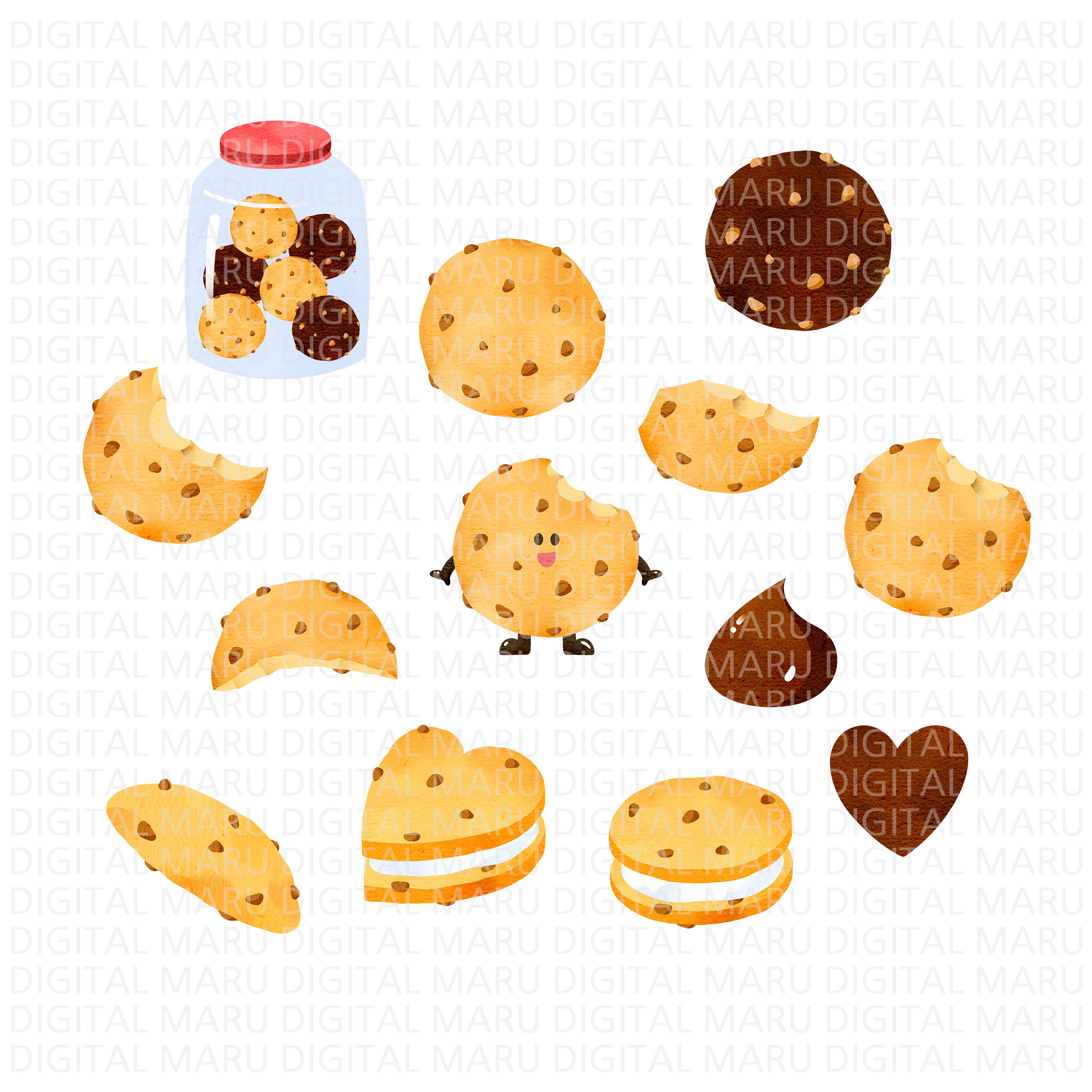 Watercolor Milk and Cookies Clipart / Chocolate Chip Cookie Clip Art ...
