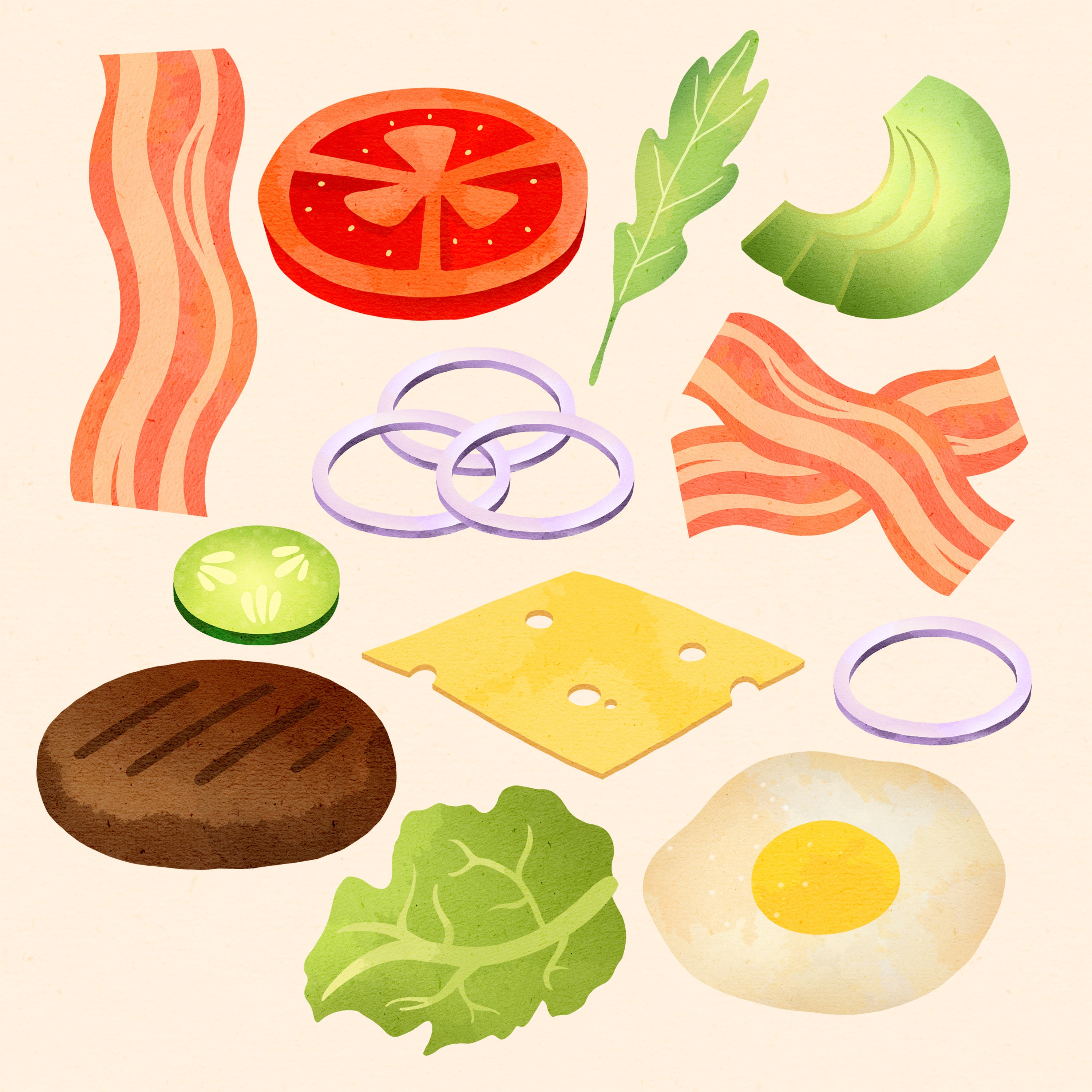 Watercolor Burgers Clipart / Fast Food Download / Junk Food / Instant ...