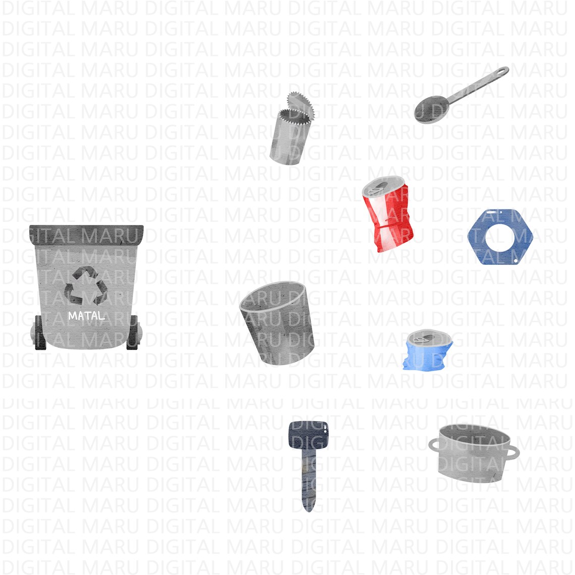 Watercolor Recycle Clipart / Recycling Trash Clipart / - Etsy