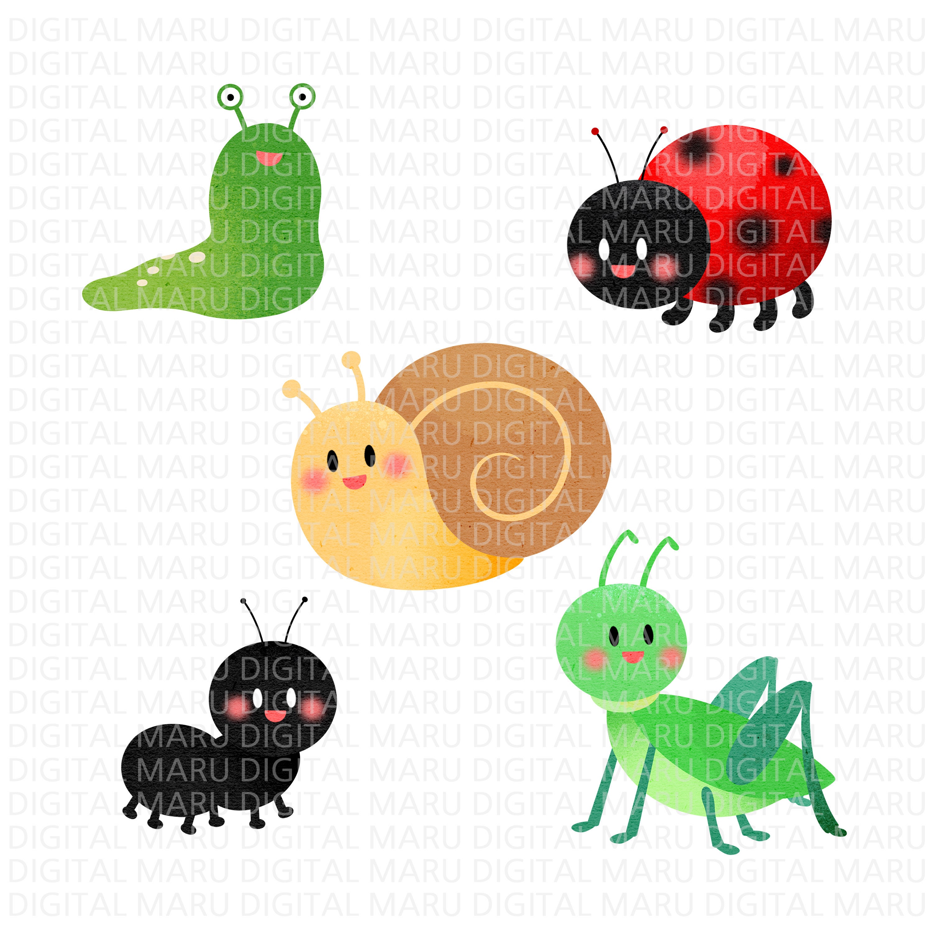 Watercolor Bugs Clipart / Cute Insect Download / Watercolor Cute Snail ...