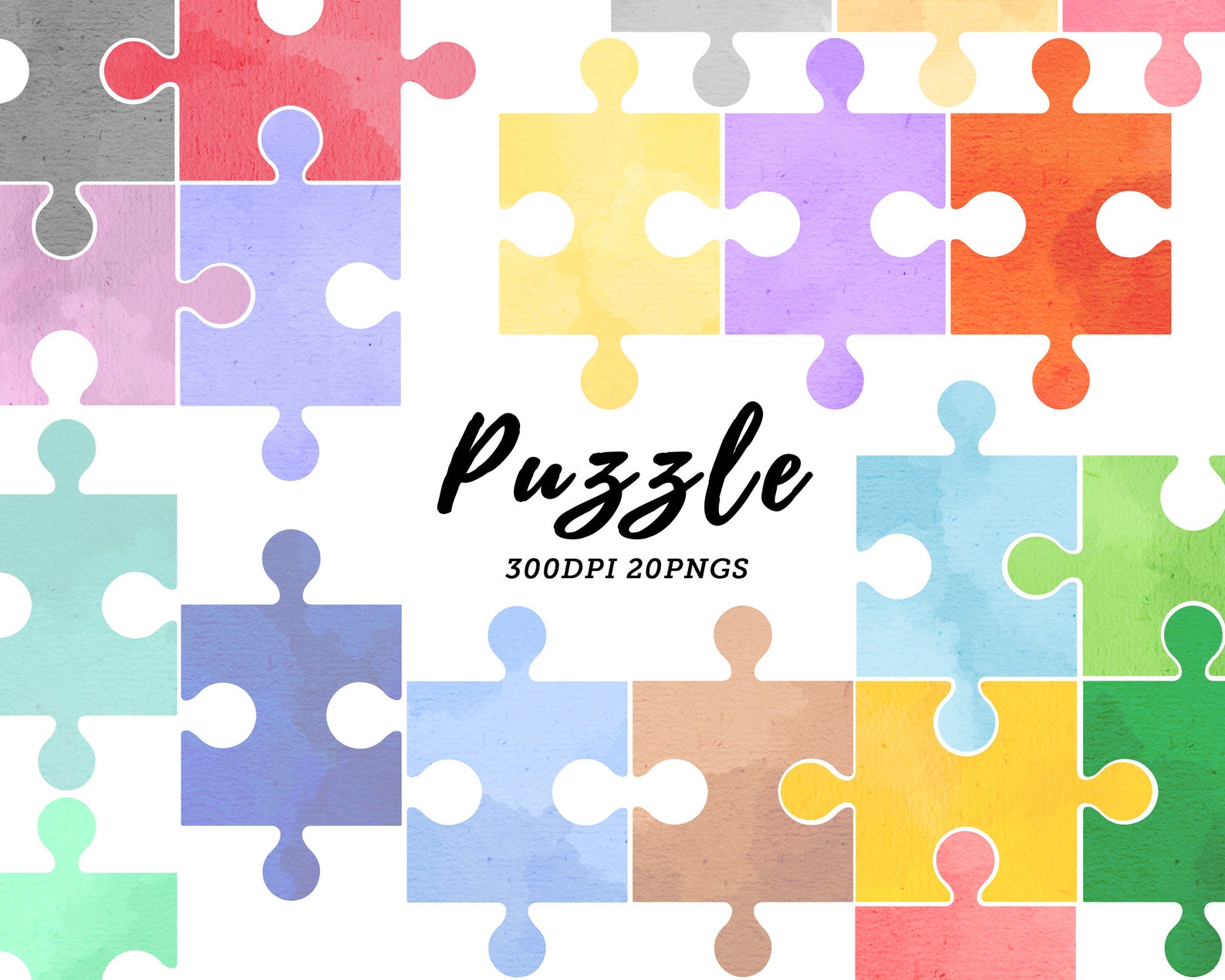 Watercolor Puzzle Clipart / 20 Colors Puzzle / Kid's Toys / Rainbow ...