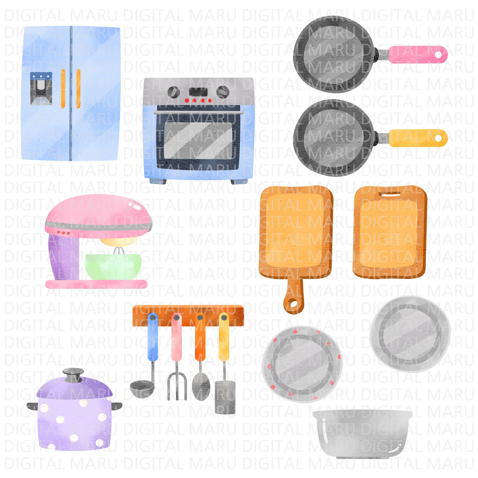 Watercolor Kitchen Clipart / Cooking Clipart / Baking Clipart / Cooking ...