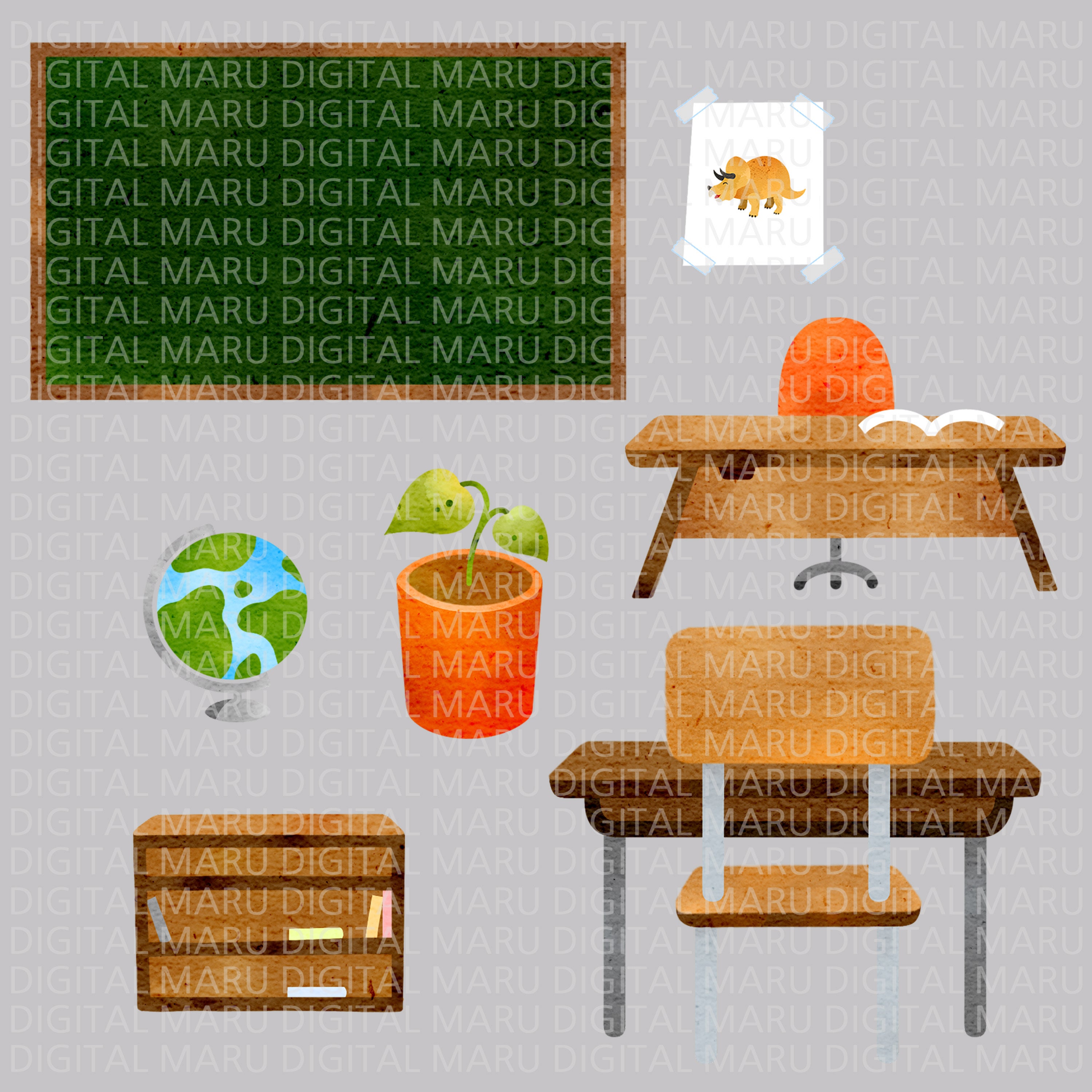 Watercolor Classroom Clipart / Classroom Illustration / Classroom Scene ...