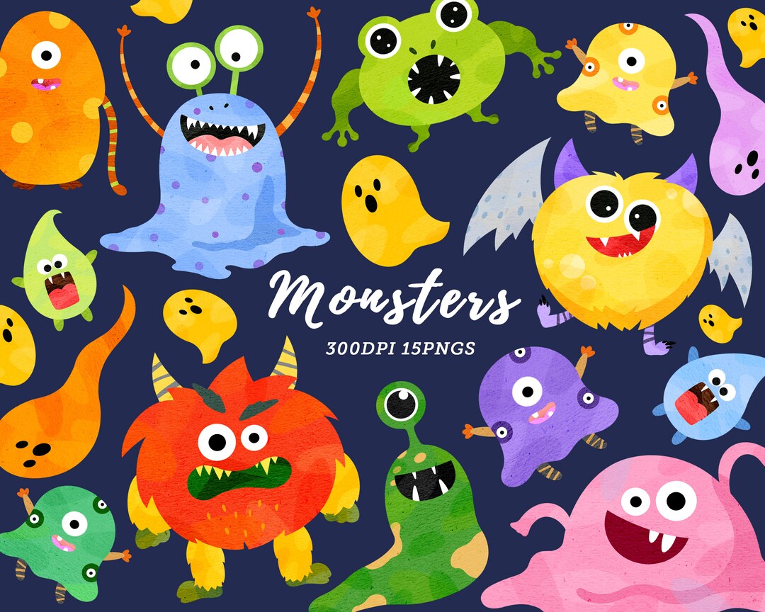 Watercolor Monsters Clipart / Cute Monsters Clipart / Halloween Clipart ...
