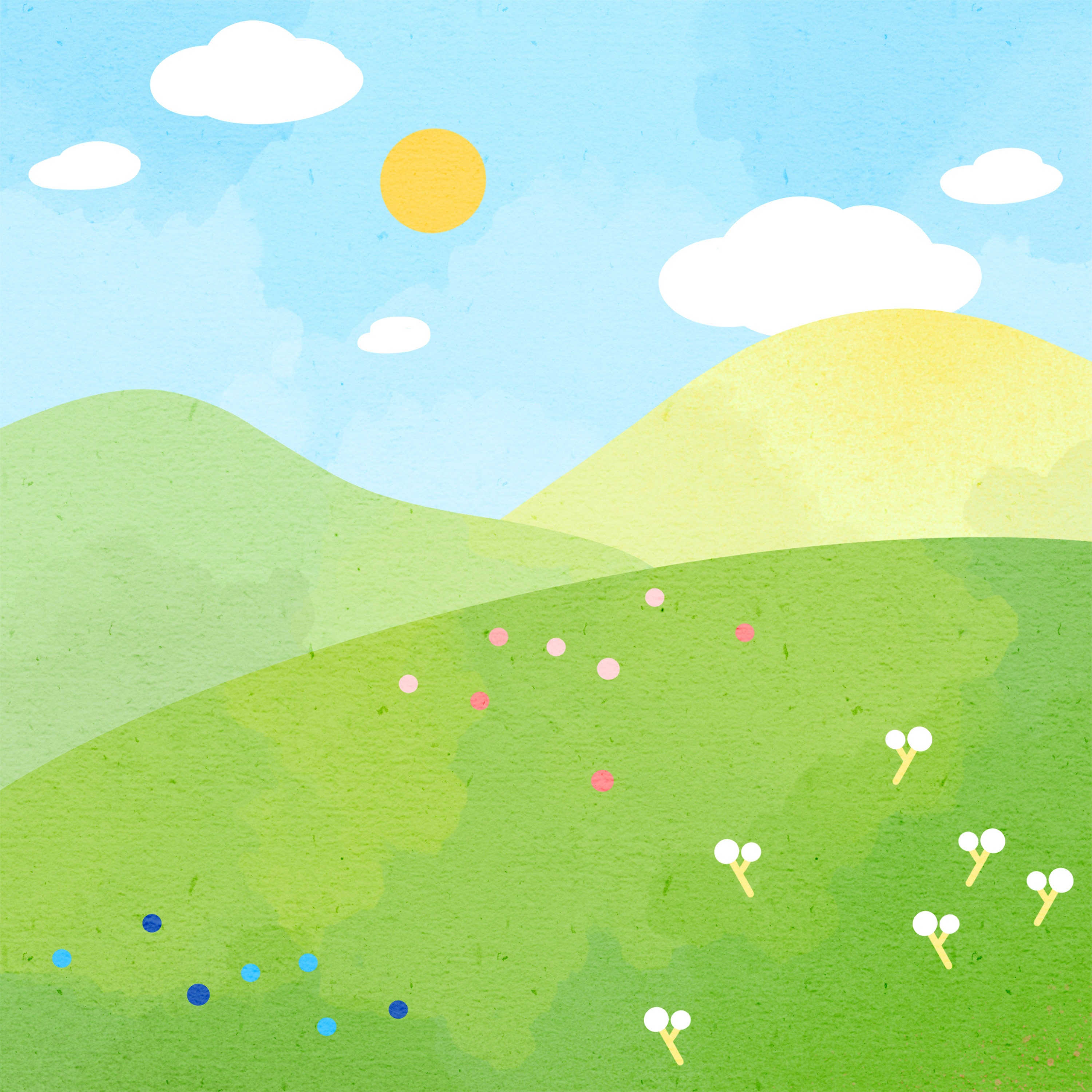 Watercolor Grassy Hills Blue Sky Clipart / Instant Download / - Etsy