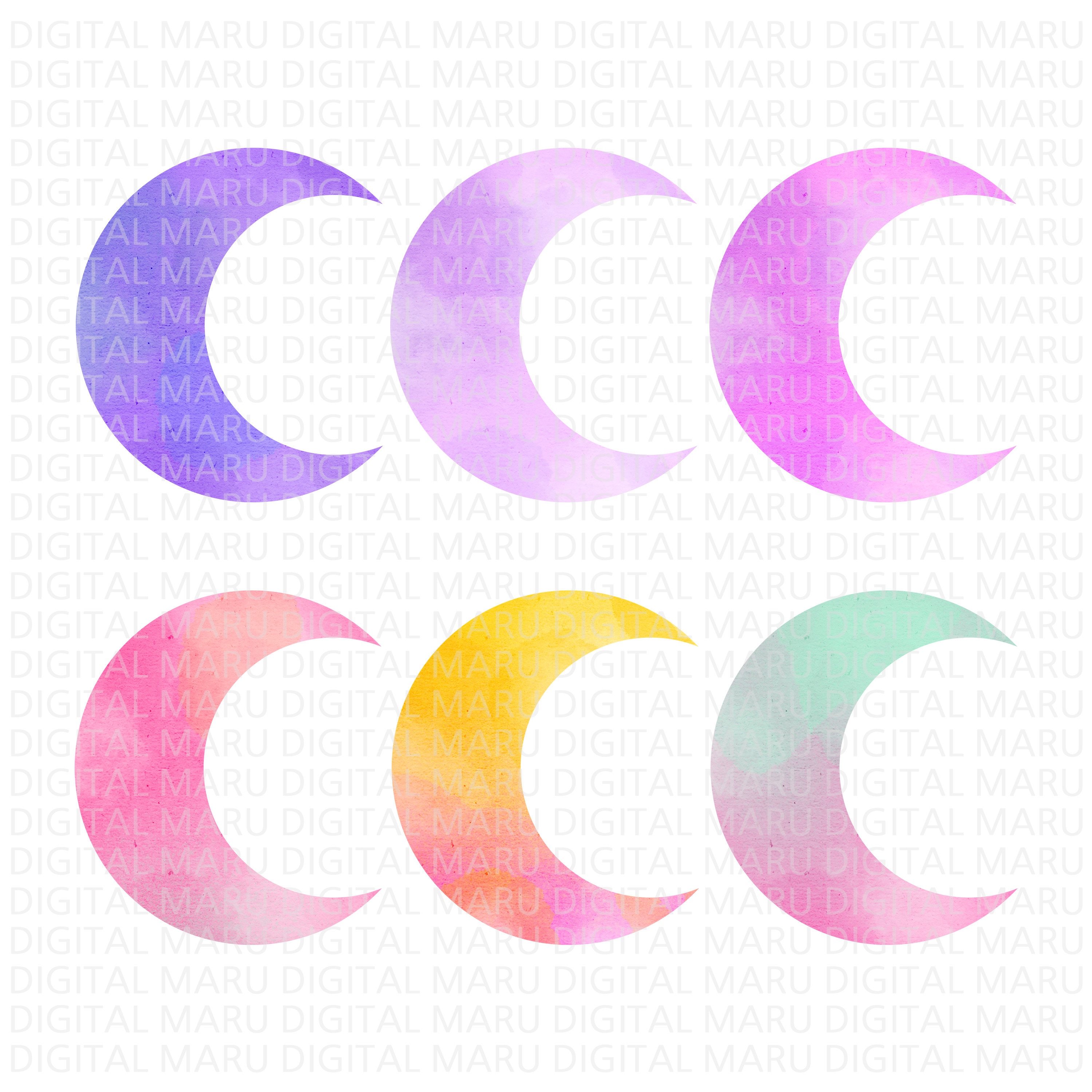 Watercolor Moons Clipart / Moon Shapes Download / Rainbow Moons / Cute ...