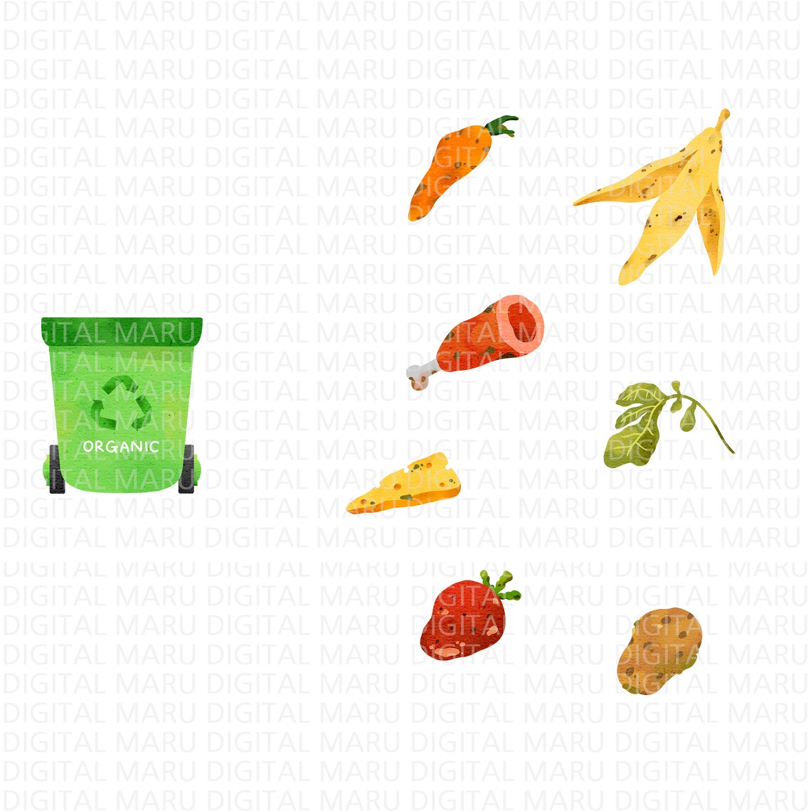 Watercolor Recycle Clipart / Recycling Trash Clipart / - Etsy