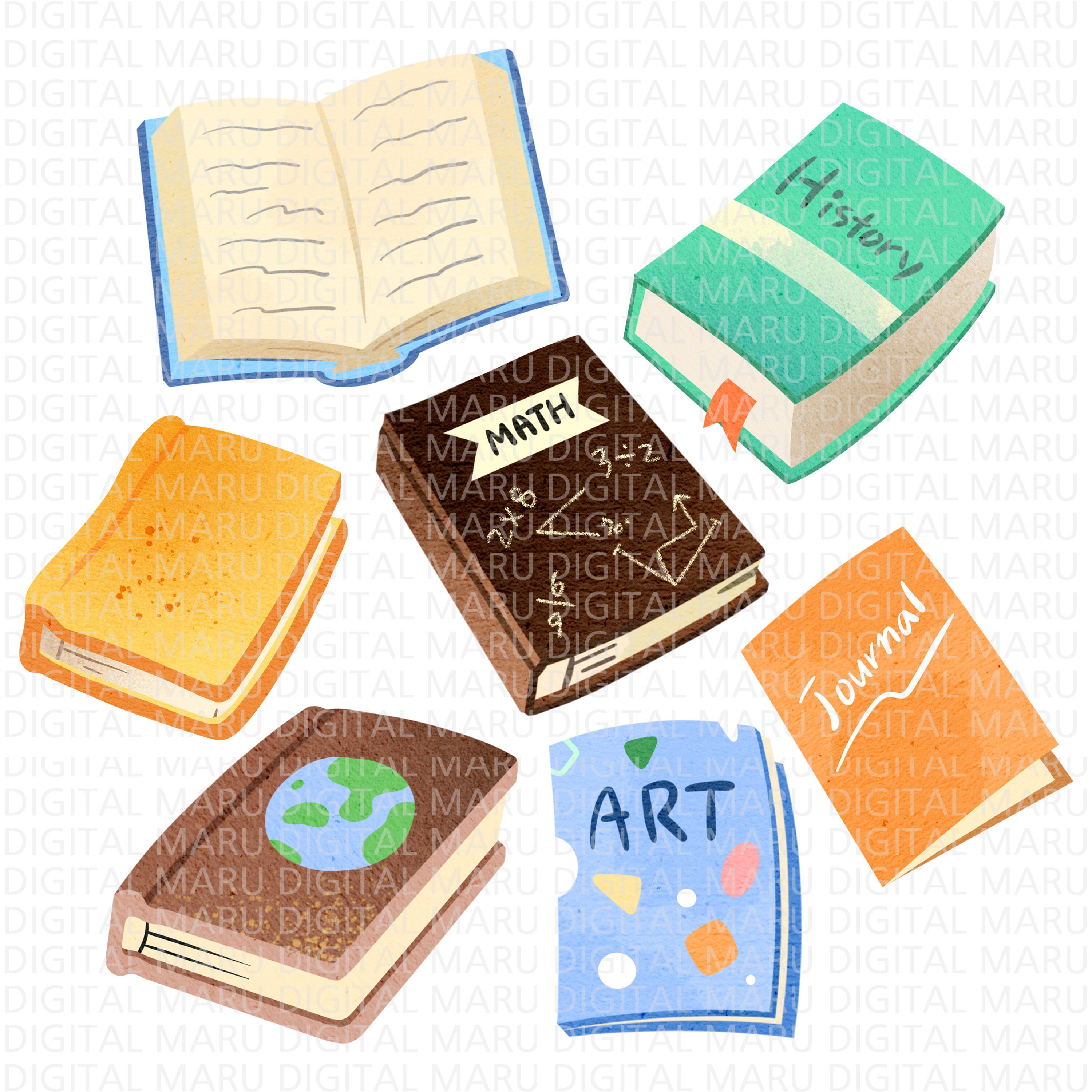 Watercolor Books Clipart / Educational Items Download / Instant ...