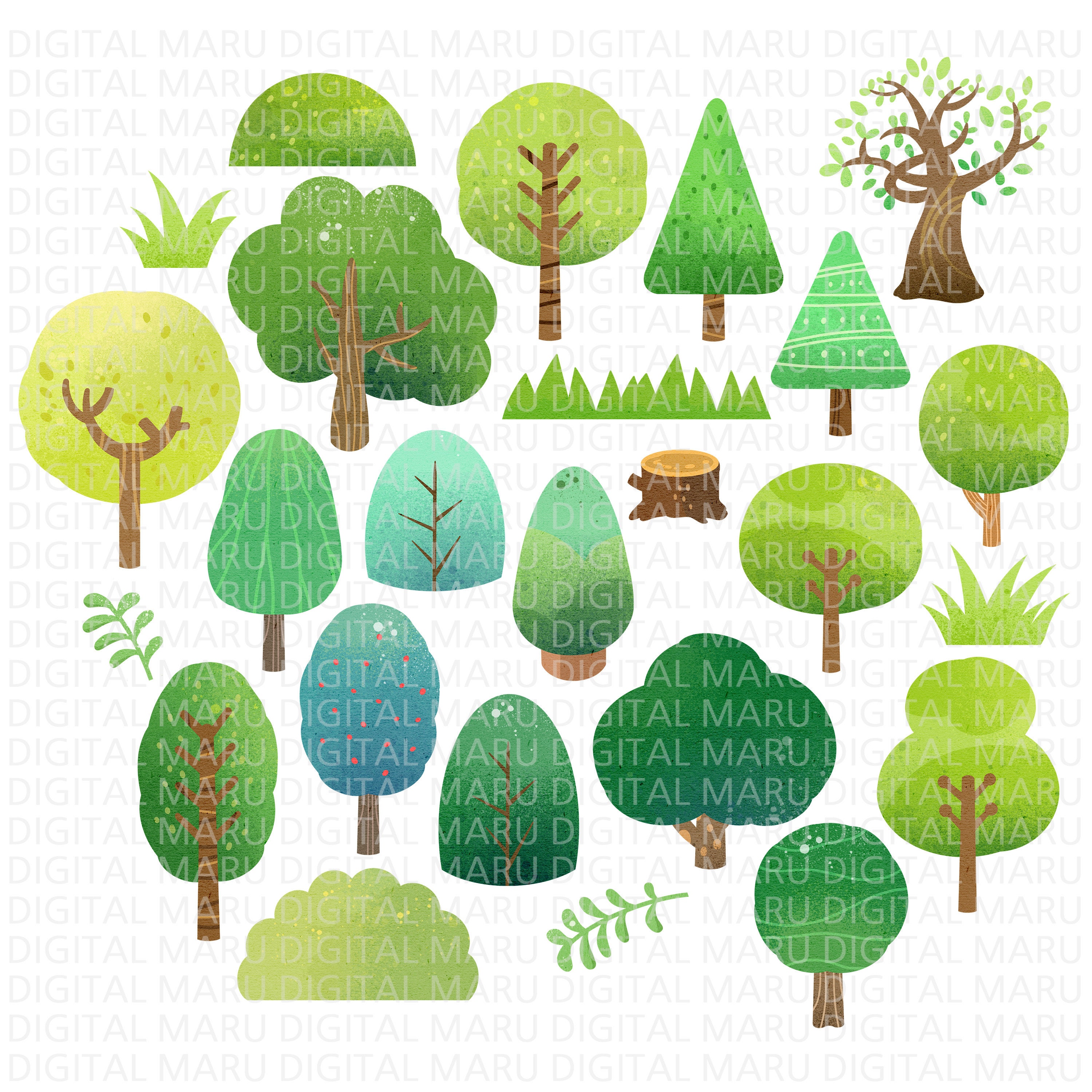 Watercolor Trees Clipart / Tree Download / Instant Download / Tree and ...