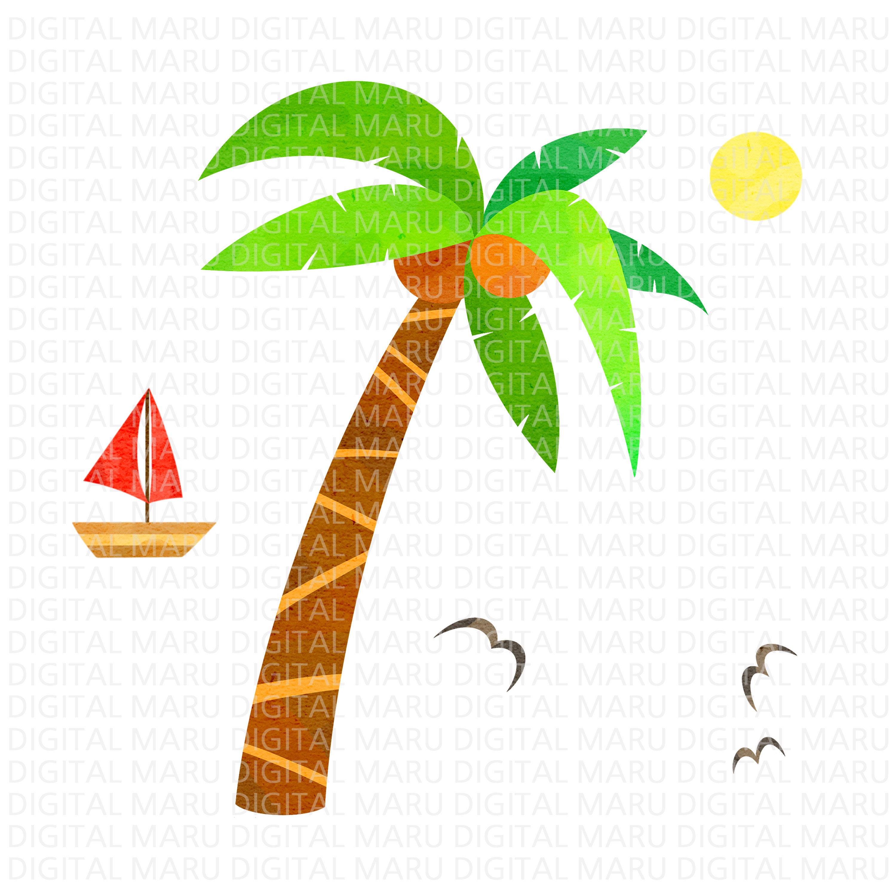 Watercolor Beach Clipart / Tropical Clipart / Summer Clipart / Ocean ...
