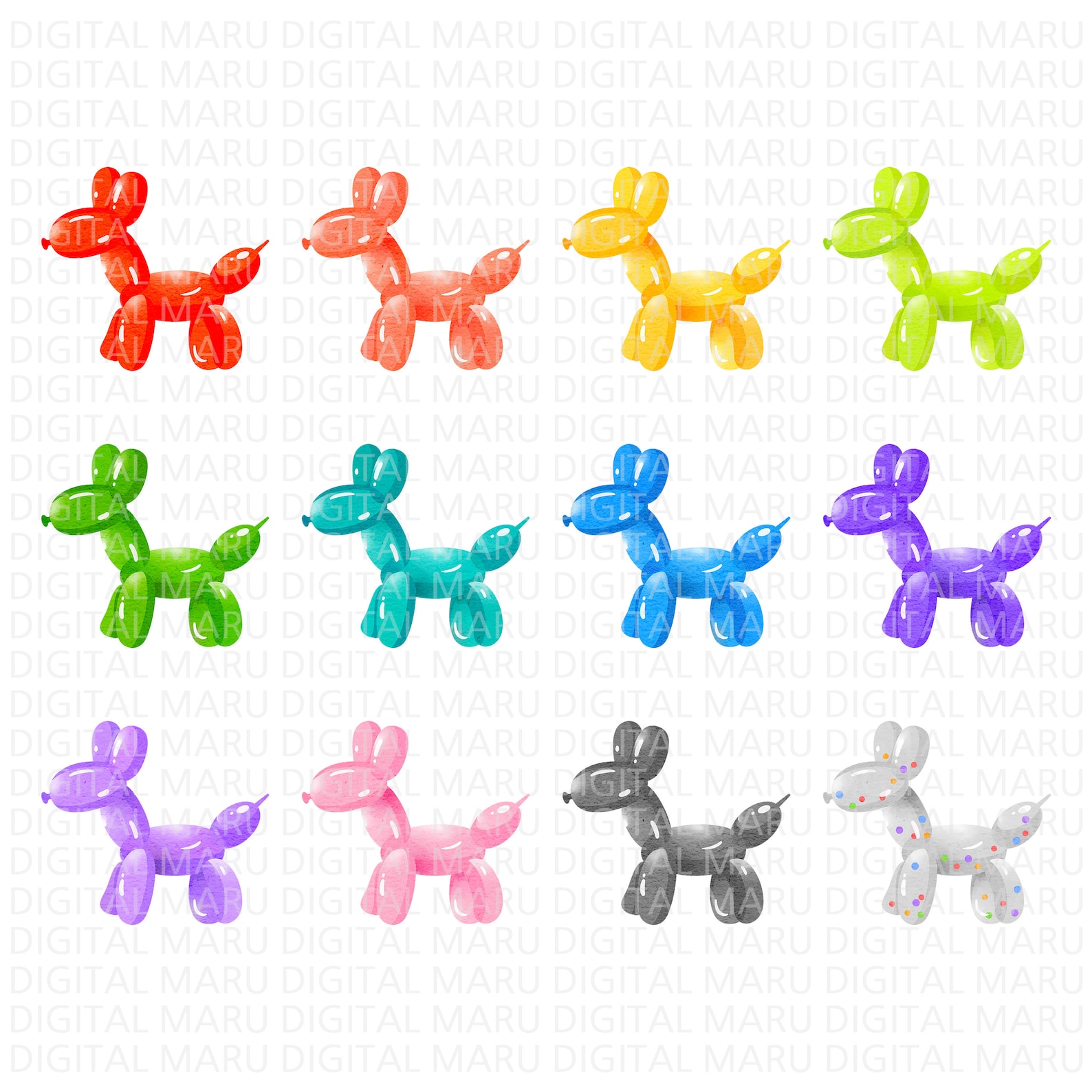Watercolor Dog Balloon Clipart / Balloon Animal Clipart / Party Clipart ...