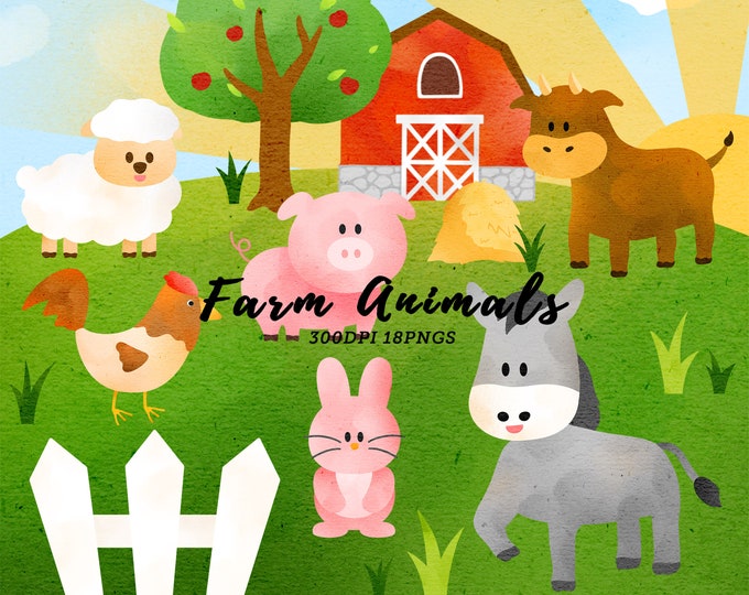Farm Animals Clipart, Barnyard, Apples, Apple Trees, Cow, Pig, Sheep ...