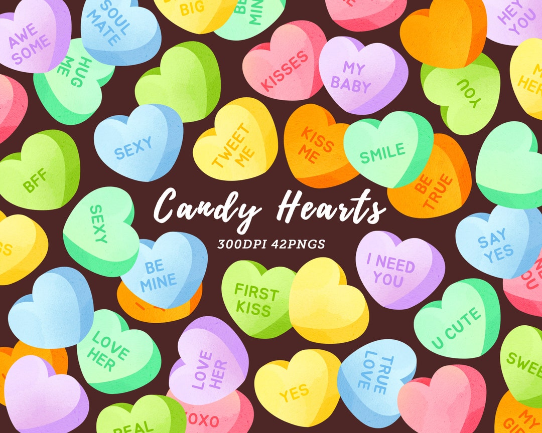 Watercolor Candy Hearts Clipart / Conversation Hearts Clipart ...