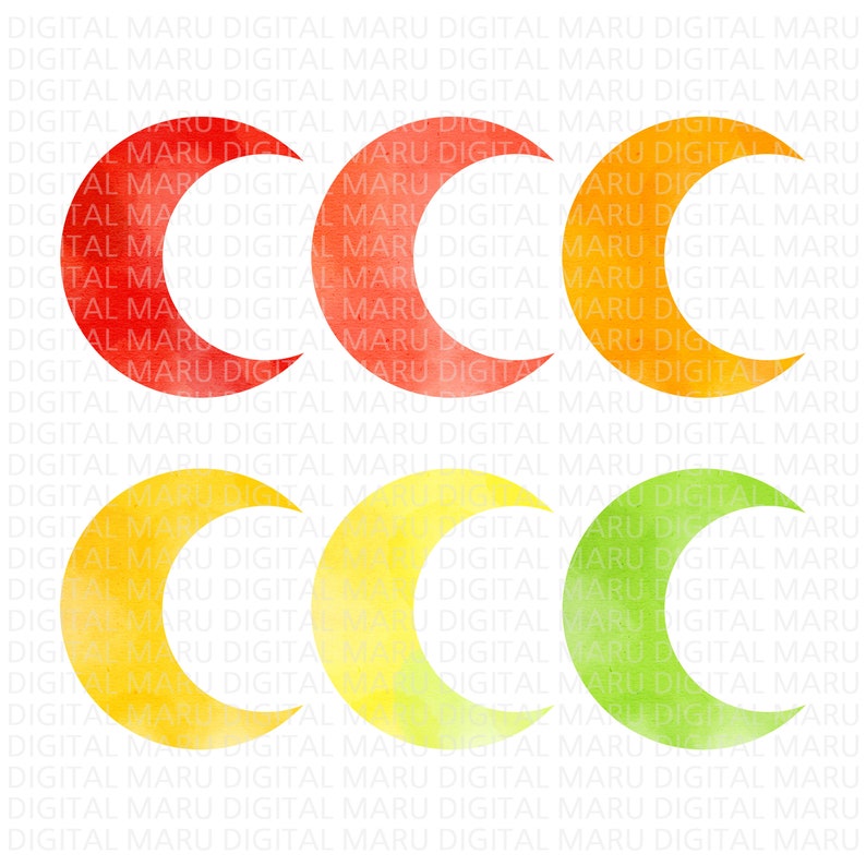 Watercolor Moons Clipart / Moon Shapes Download / Rainbow Moons / Cute ...