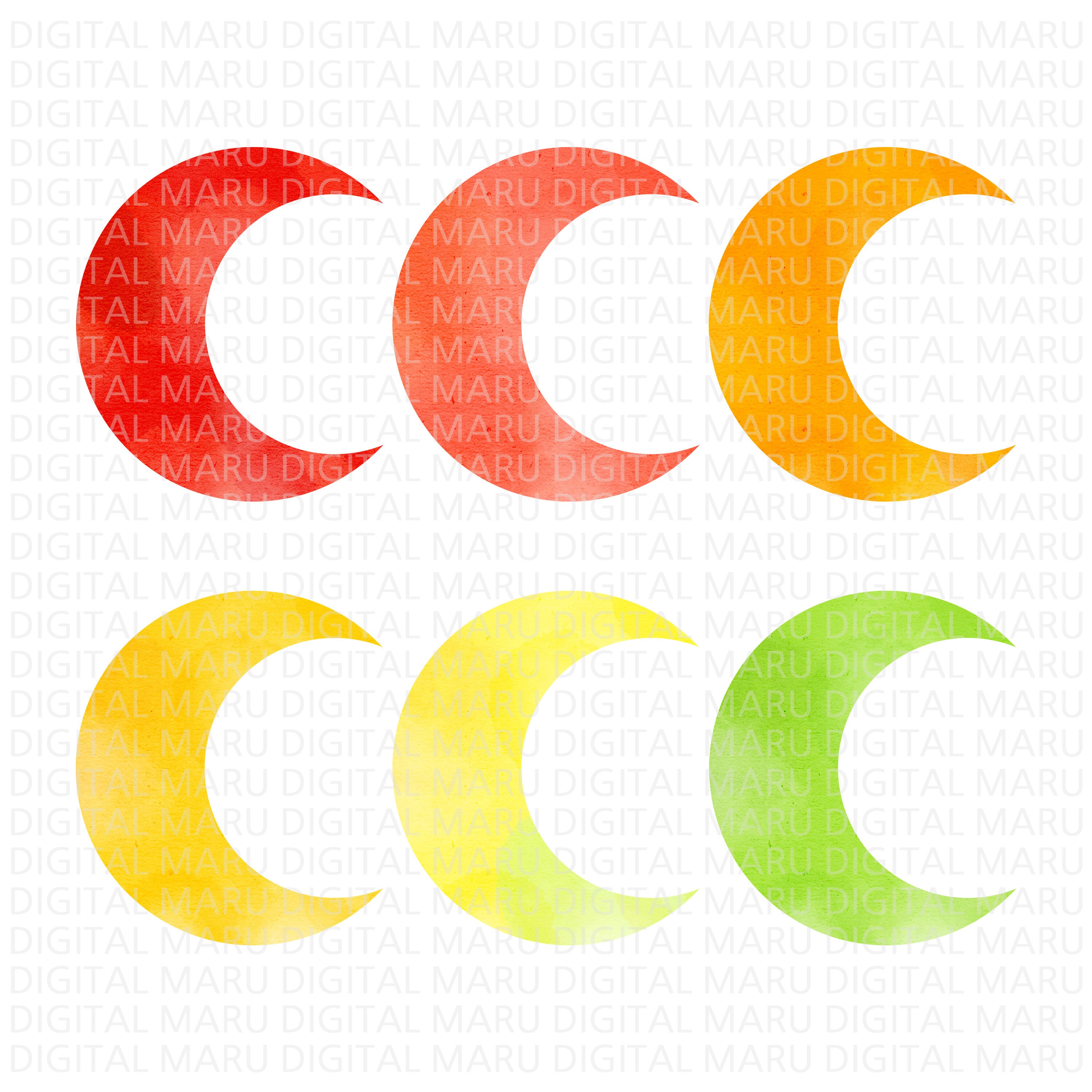 Watercolor Moons Clipart / Moon Shapes Download / Rainbow Moons / Cute ...