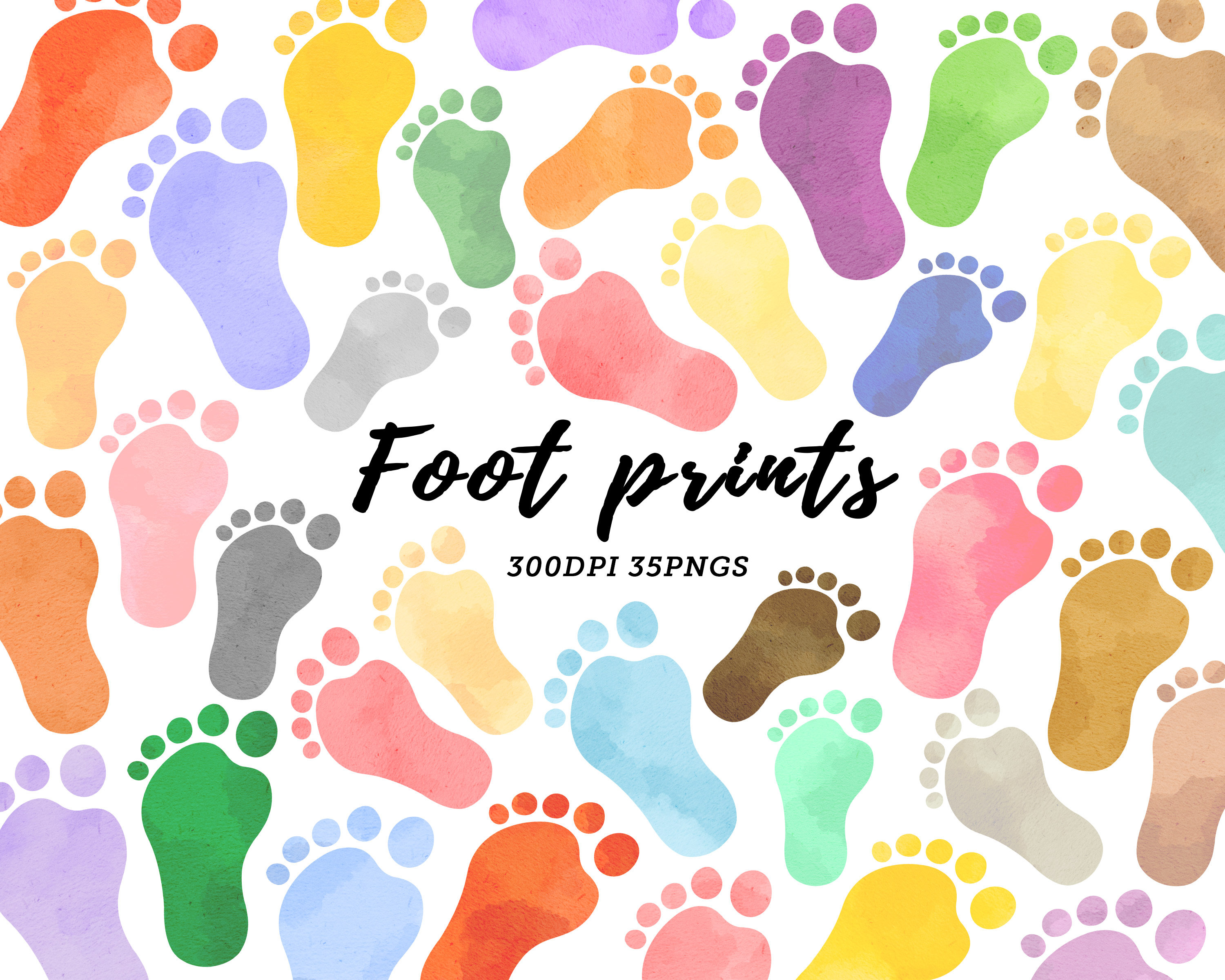Watercolor Human Footprint Clipart / Kids Baby Foot Icon / Pastel Color ...
