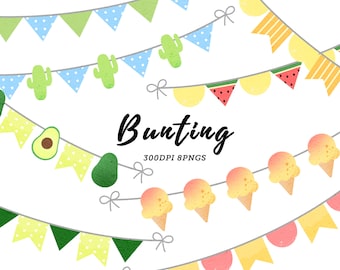 Bunting Clipart Bundle, Watercolor Pastel Flag PNG Digital Download ...