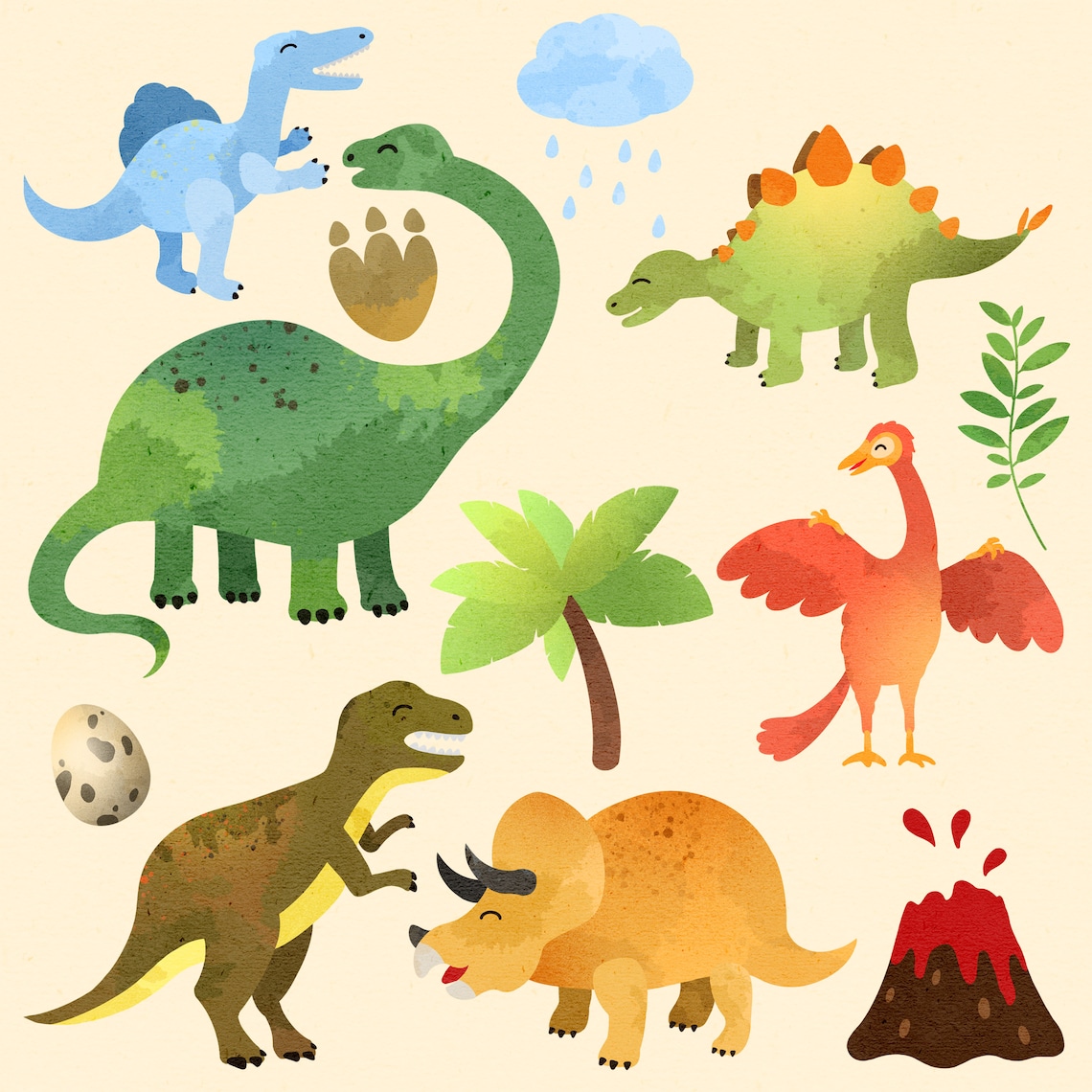 Watercolor Dinosaurs Clipart / Prehistoric Clip Art Download ...