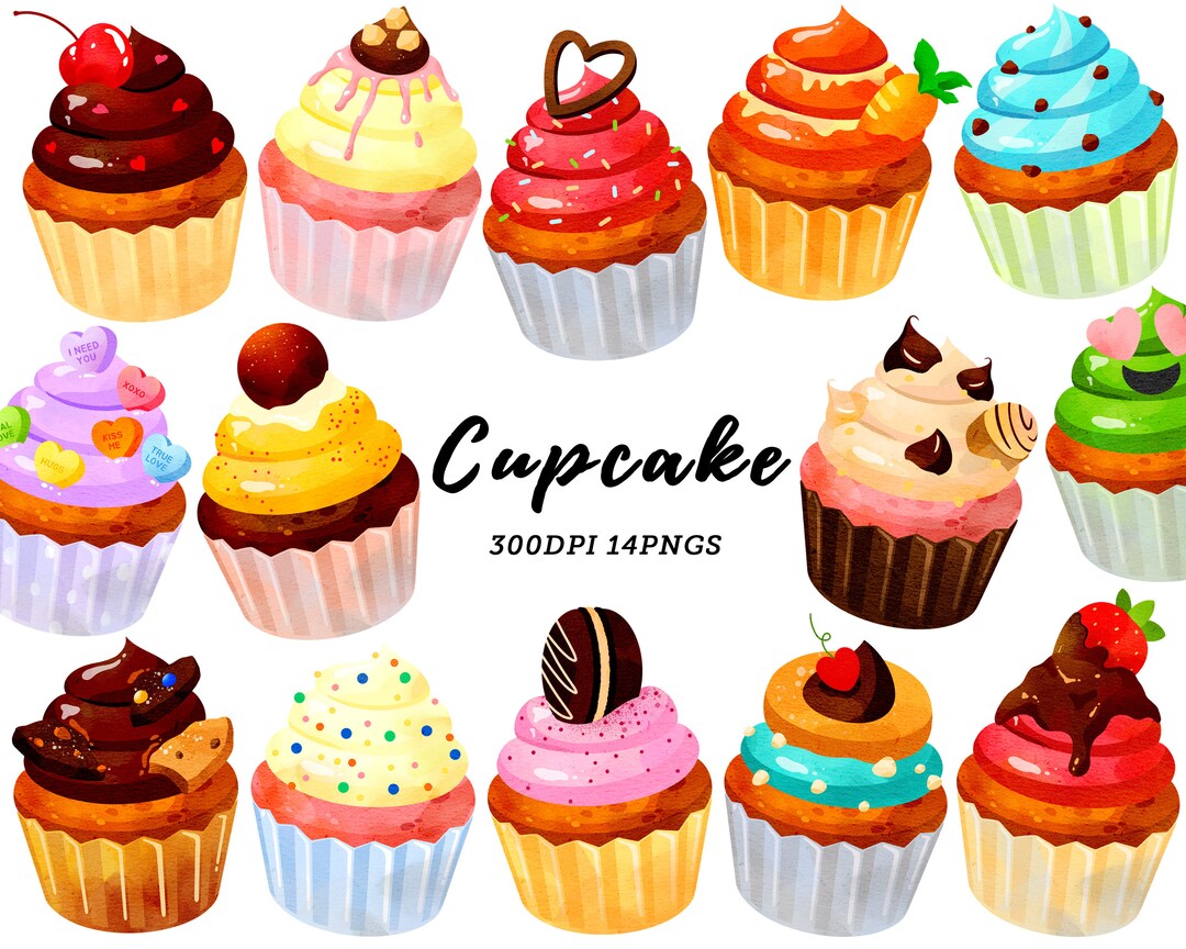Watercolor Cupcake Clipart / Sweets Dessert Clipart / Bakery Clipart ...