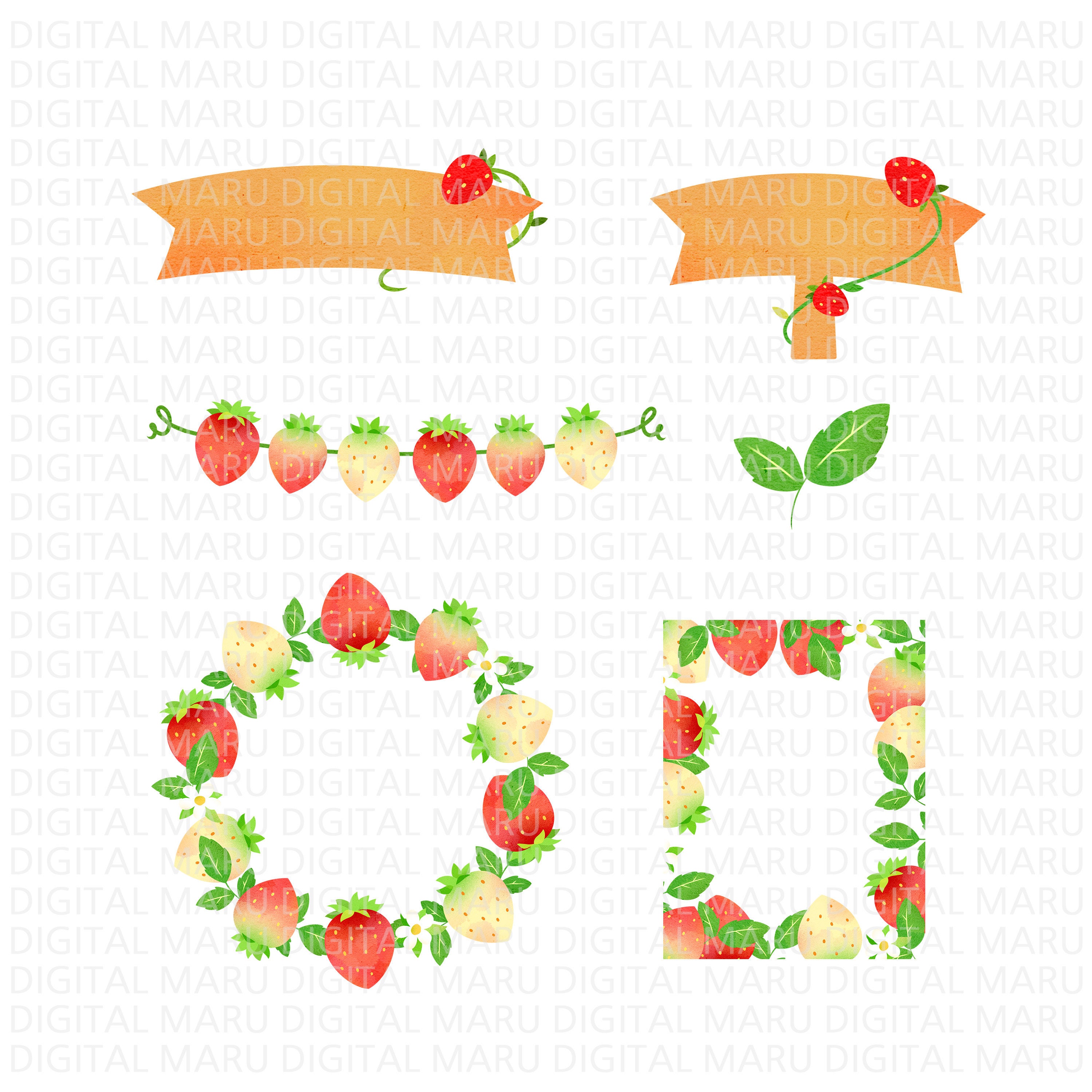 Watercolor Strawberry Clipart / Strawberry Frames Clipart / - Etsy