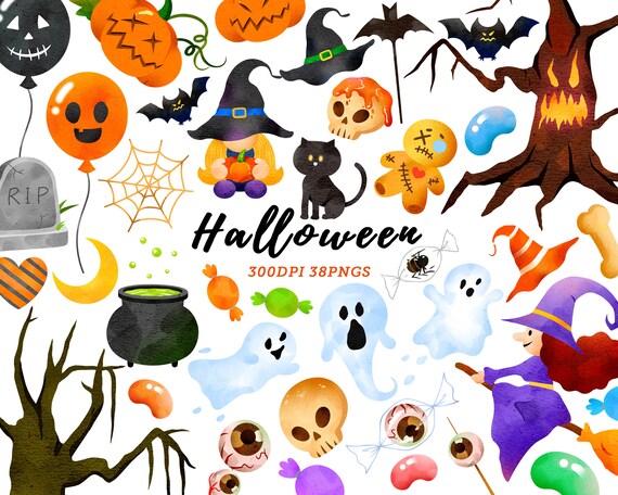Watercolor Halloween Clipart / Fall Clipart Clip Art / - Etsy