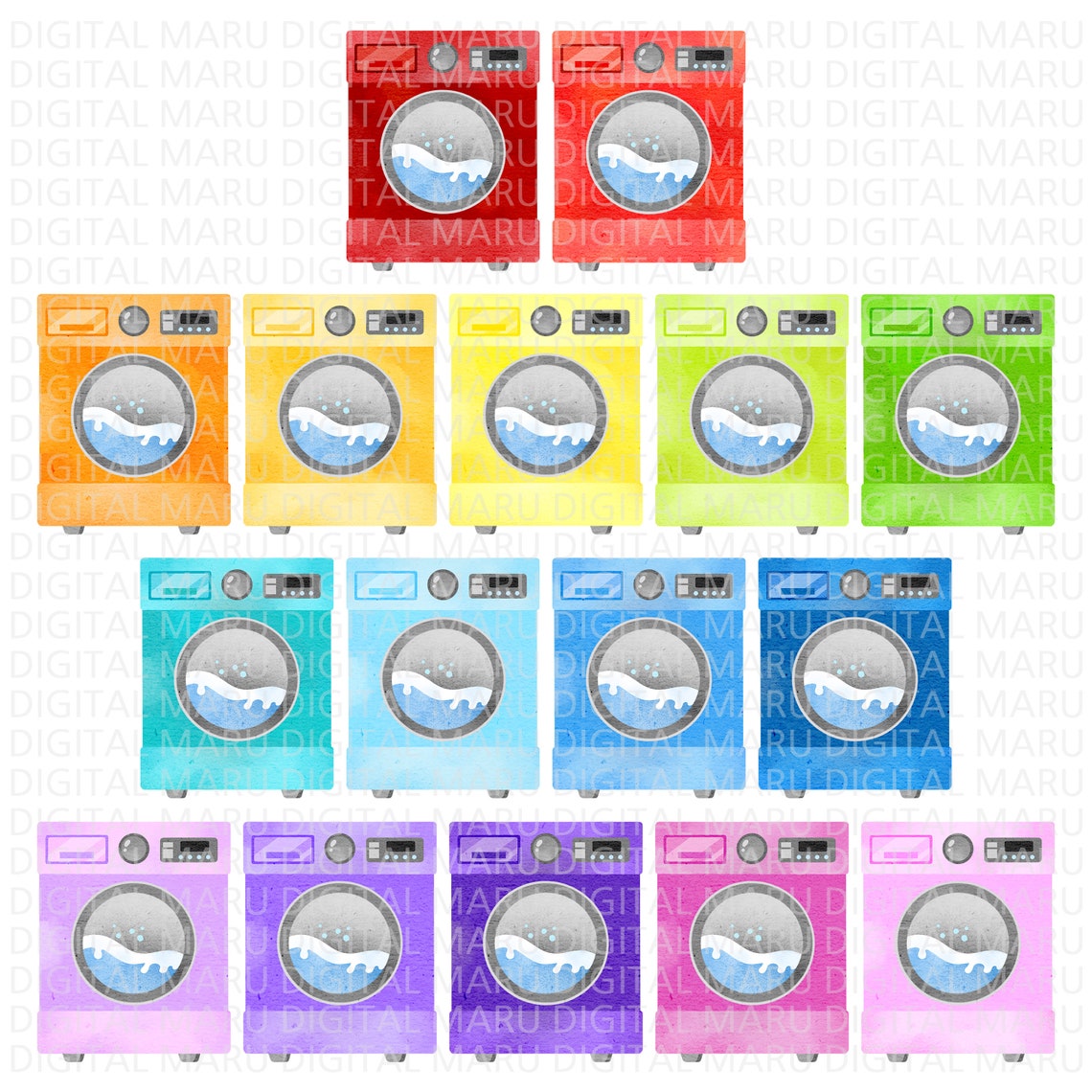 Watercolor Laundry Clipart / Cleaning Clipart / Washing Machine Clipart ...