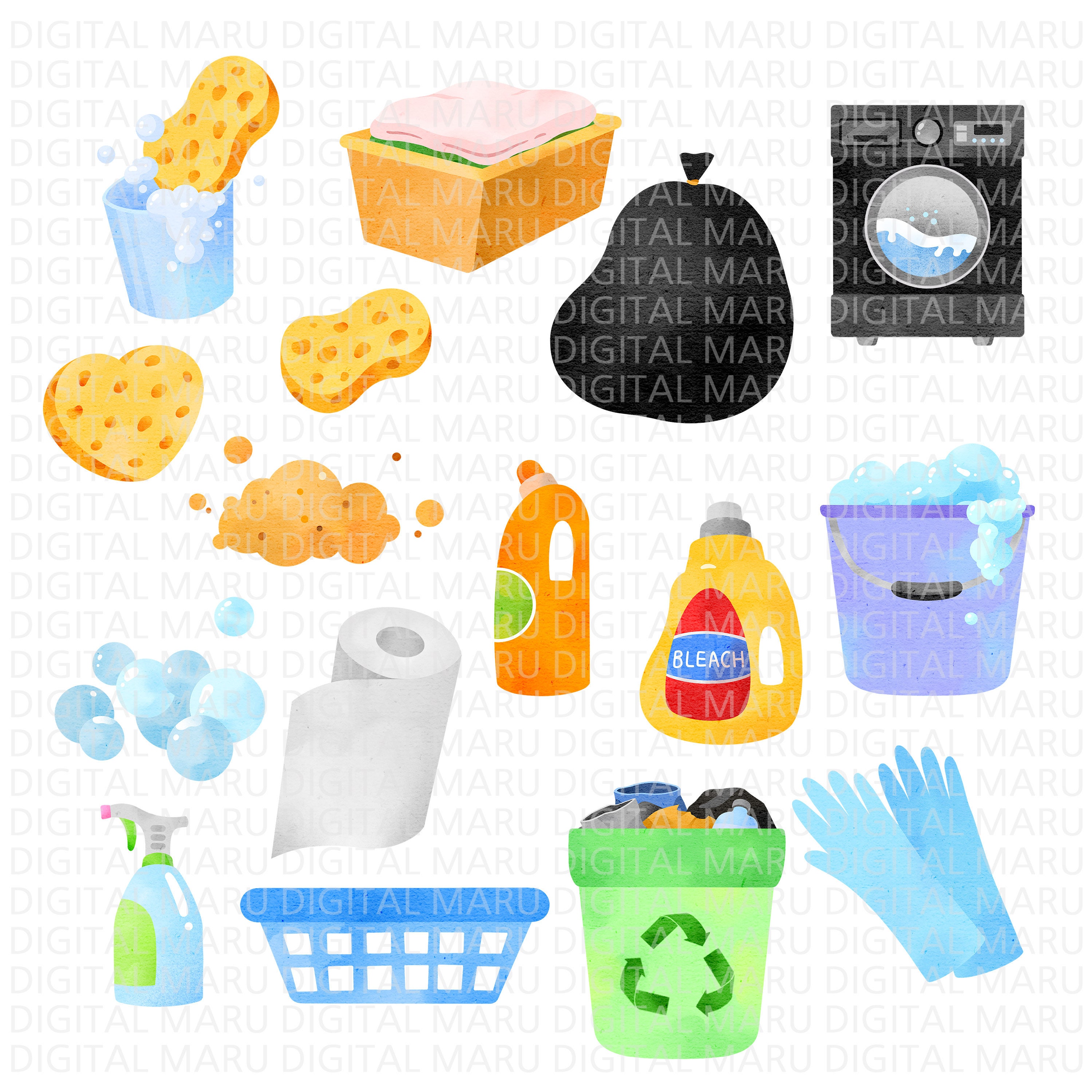 Watercolor Cleaning Clipart / Chores Clipart / Household Chores ...