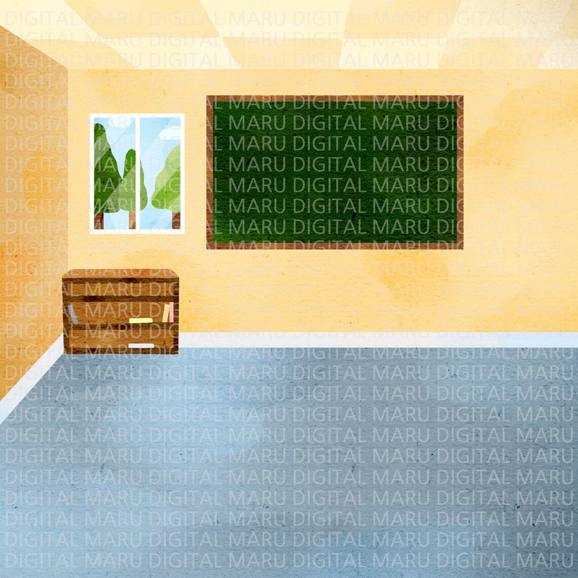 Watercolor Classroom Clipart / Classroom Illustration / Classroom Scene ...